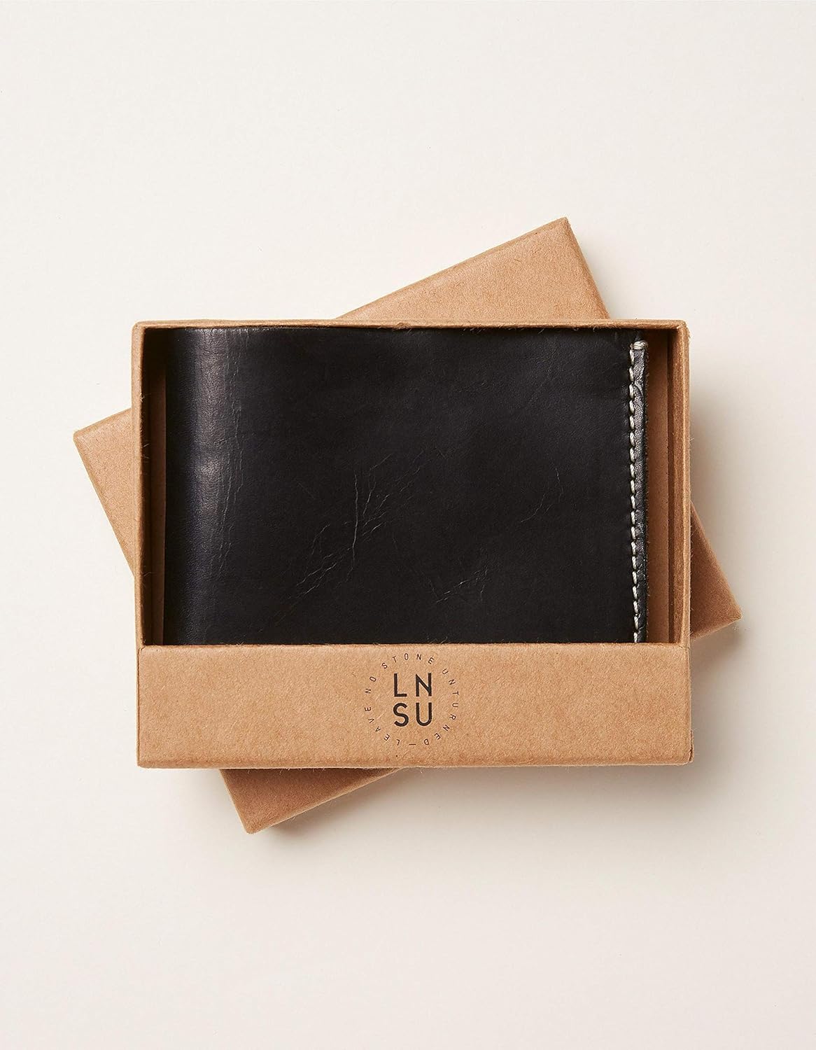 Black Genuine Leather Wallets for Men with Coin Pocket, White Stitch ...