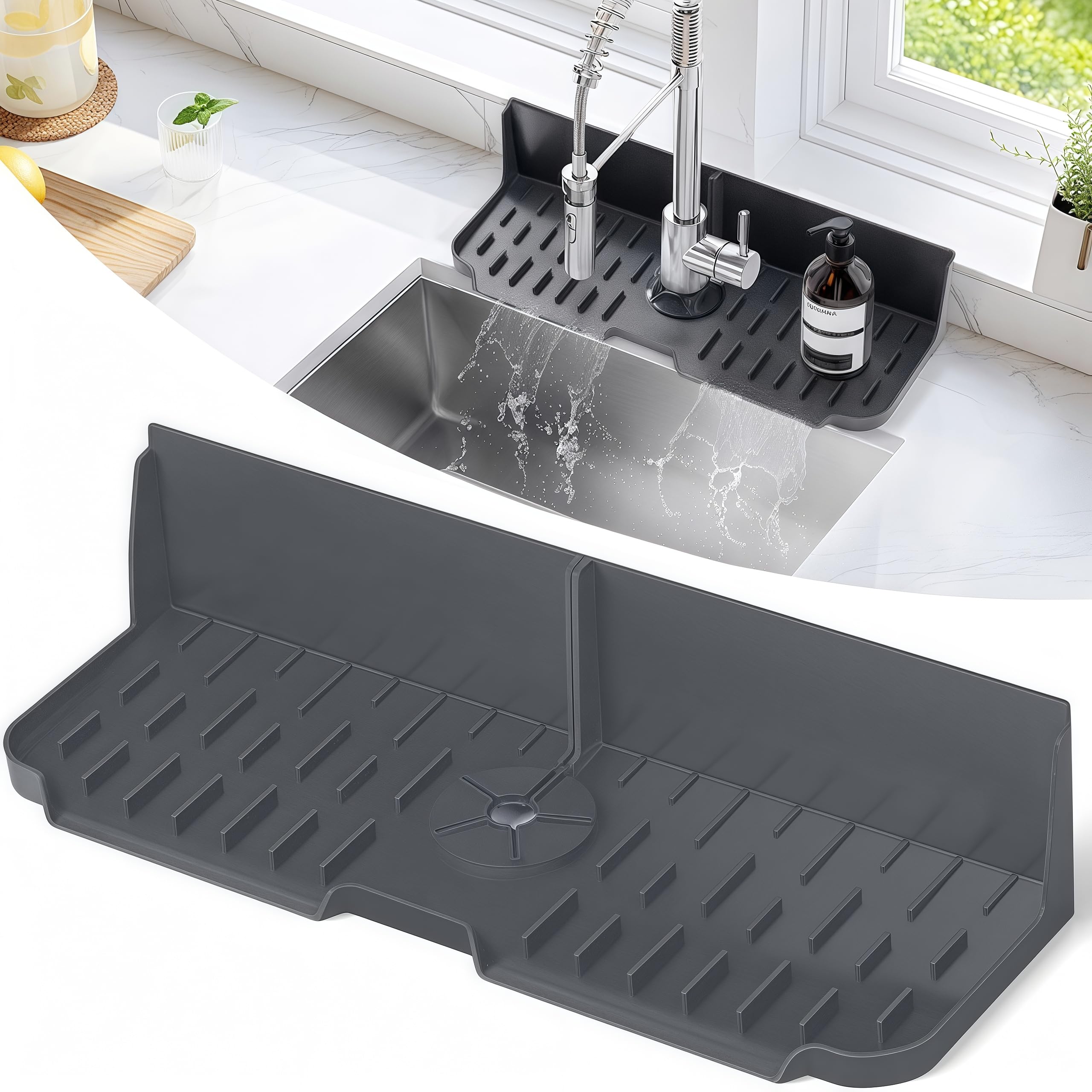 Silicone kitchen sink auto drain organizer, Kitchen countertop and sink ...