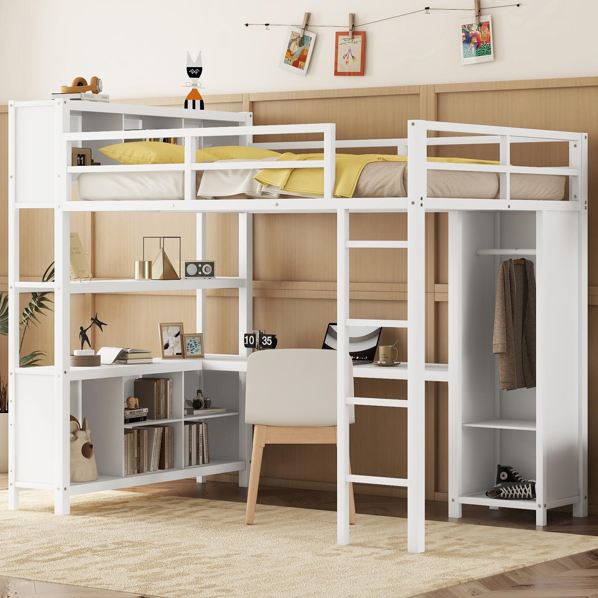 Ful Size Loft Bed with Wardrobe and Storage Cubes, Full Size Loft Bed ...