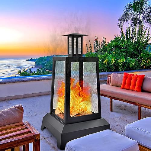 Large Fire Pit Steel Wood Burning Outdoor Fireplace Tower 44" High Big ...