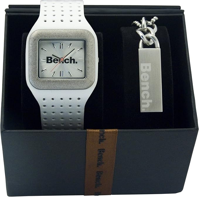 Bench ladies set white strap watch with pendant necklace: Amazon.co.uk ...