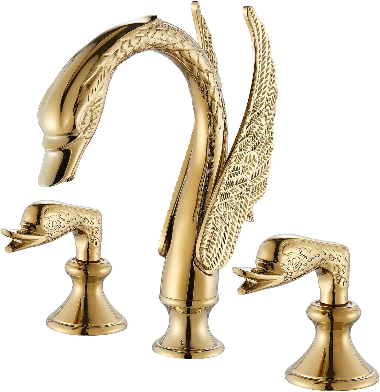 Rozin Swan Shape Widespread 3pcs Bathroom Sink Faucet 2 Handles Vanity ...