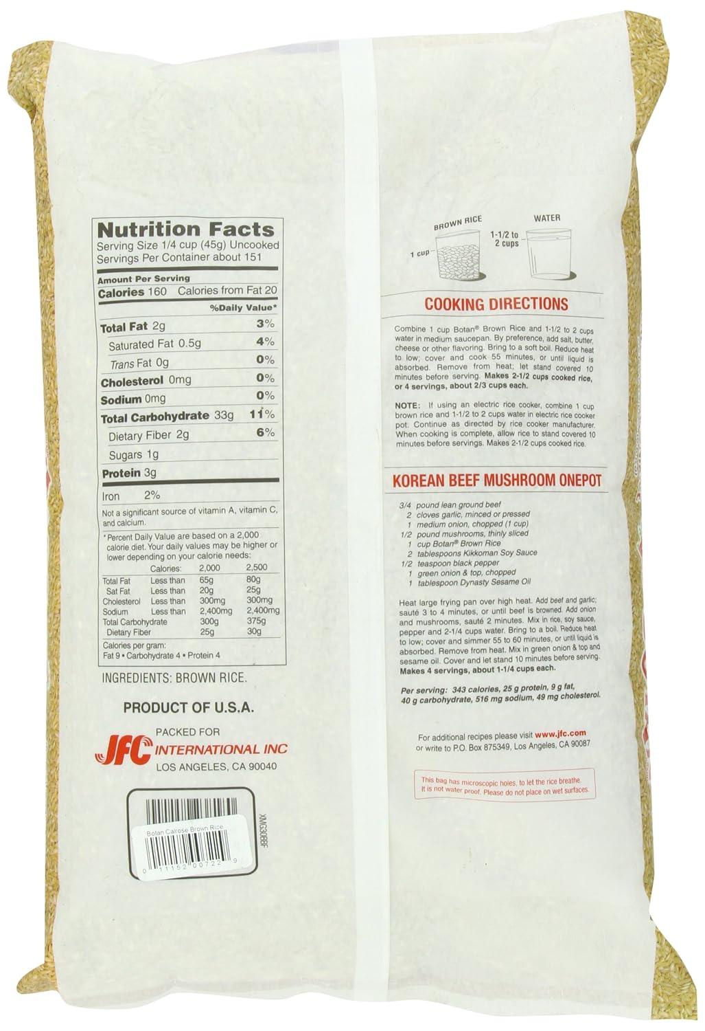 Botan Calrose Rice Nutrition Facts - Nutrition Ftempo