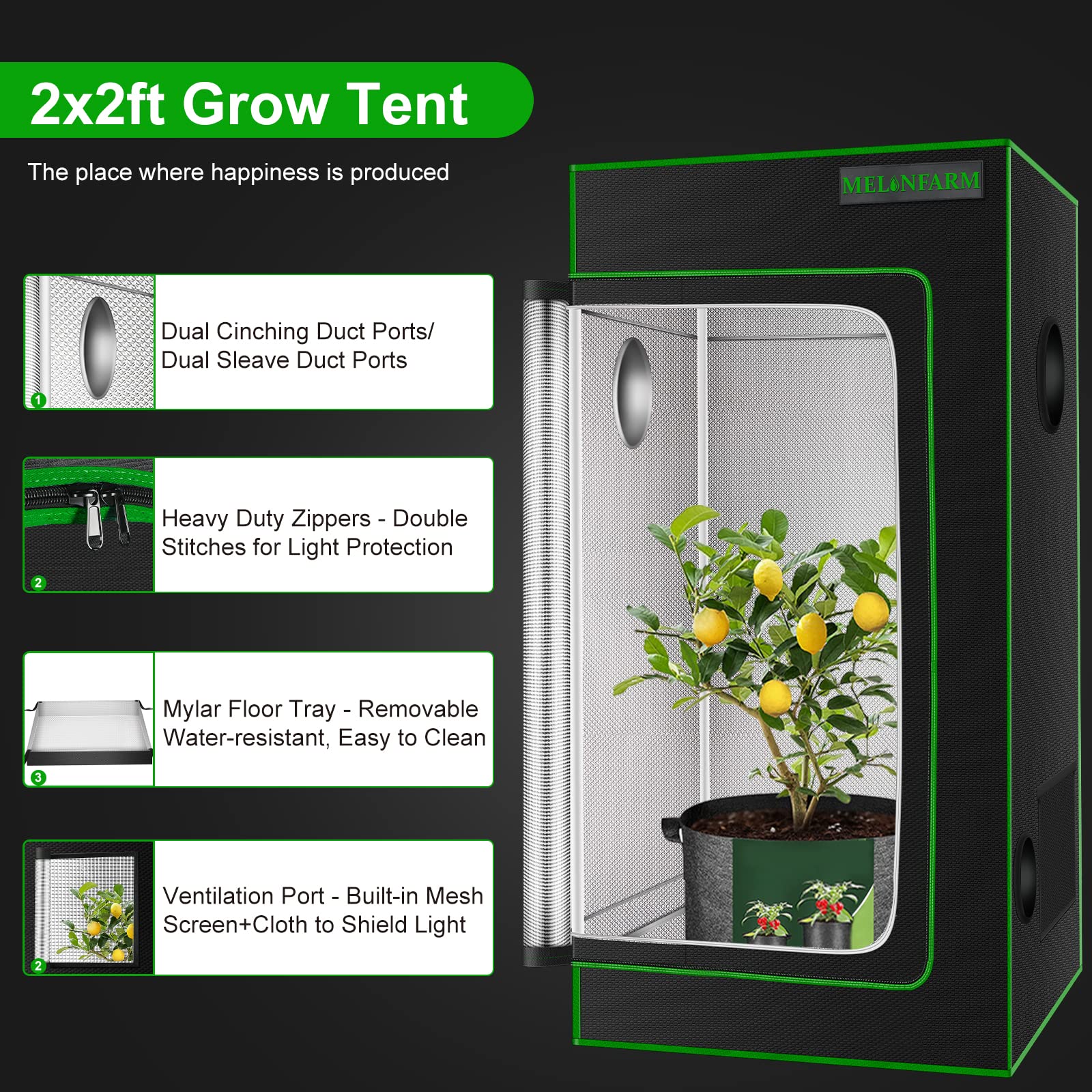 Mua MELONFARM 2x2 Grow Tent, 24"x24"x48'' High Reflective 600D Diamond ...