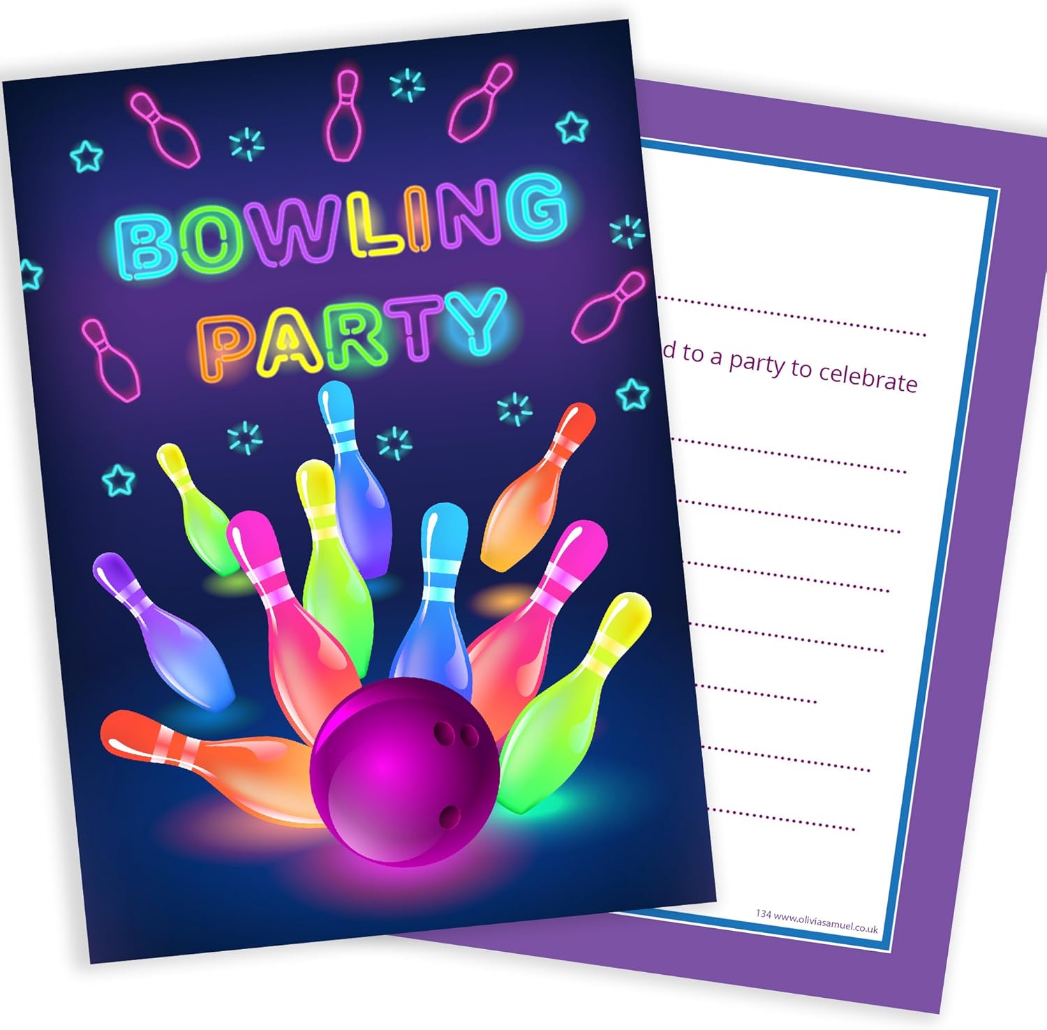 20 x Neon Bowling Party Invitations from Olivia Samuel – Ready to Write ...
