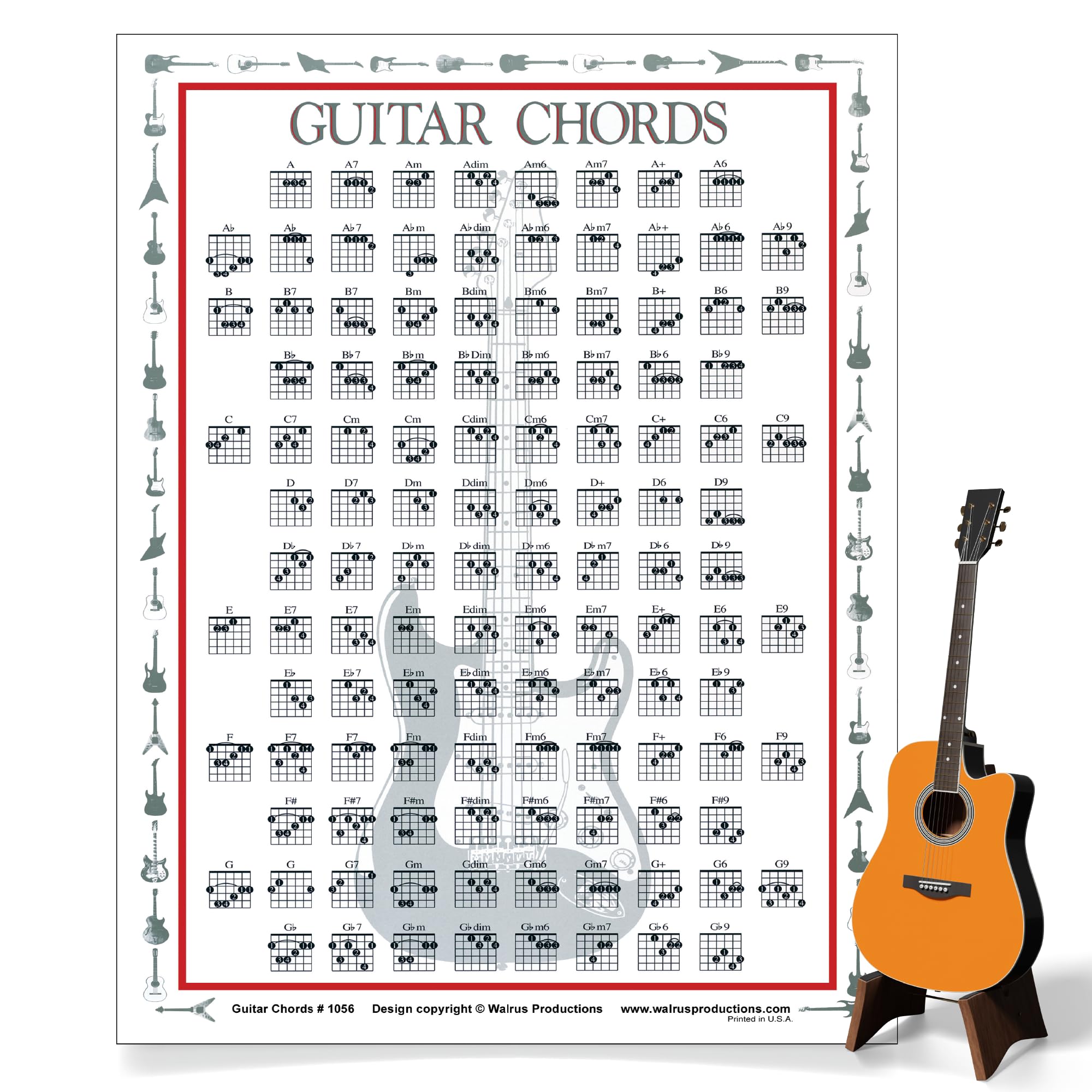 Mua walrus productions Mini Guitar Chord Chart Poster - Laminated ...