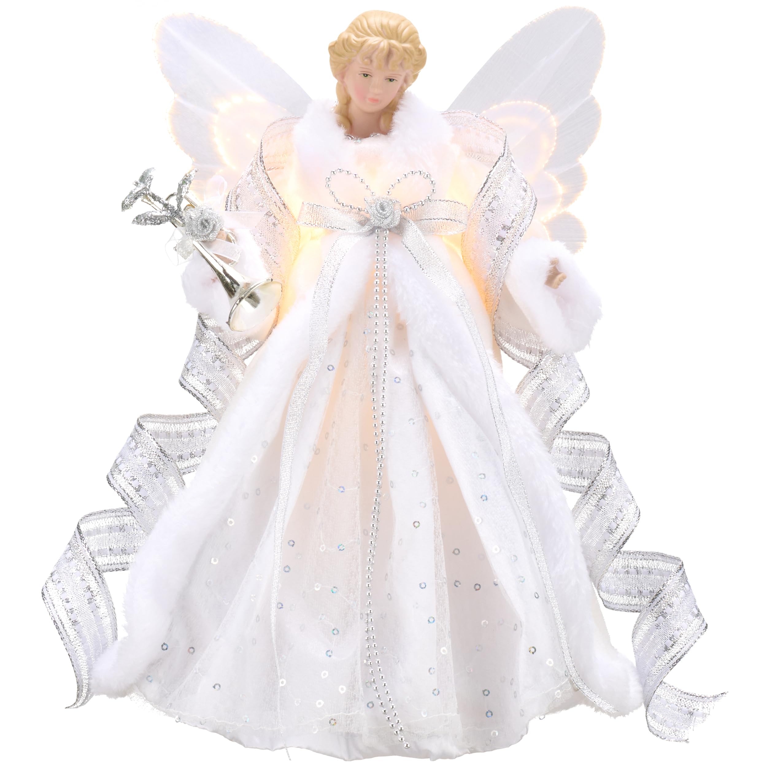 Valery Madelyn Lighted Christmas Tree Topper Angel with Timer, 16 Inch ...