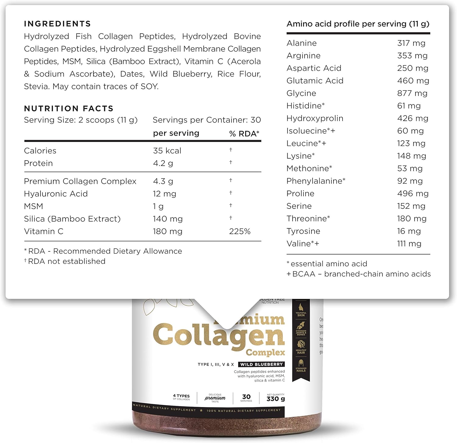 Golden Tree Premium Collagen Complex Powder, 330g, 30 Servings, 4 Types ...