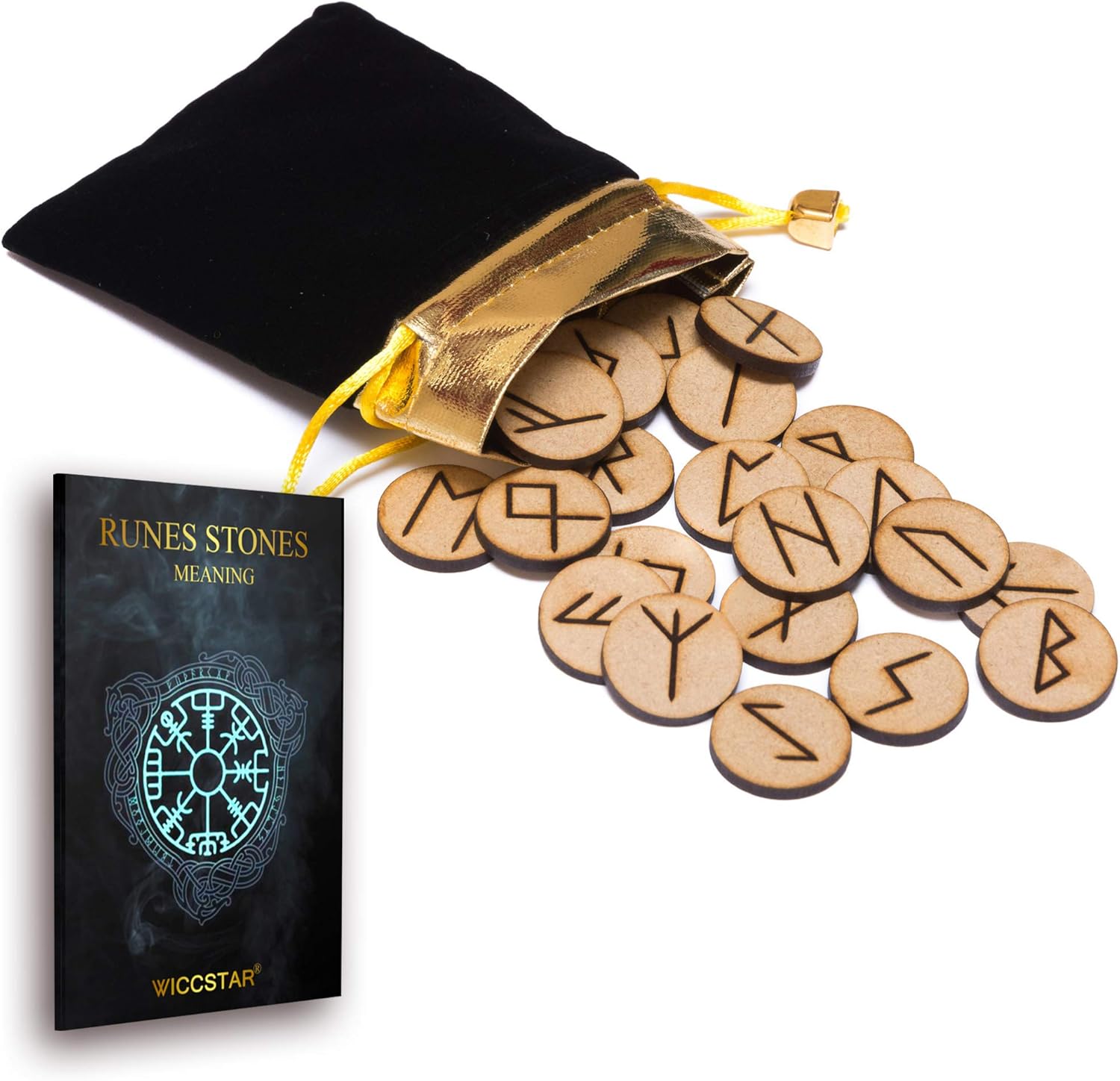 wiccan star Engraved Magic Rune Stones set (25 Pieces) with 5 different ...