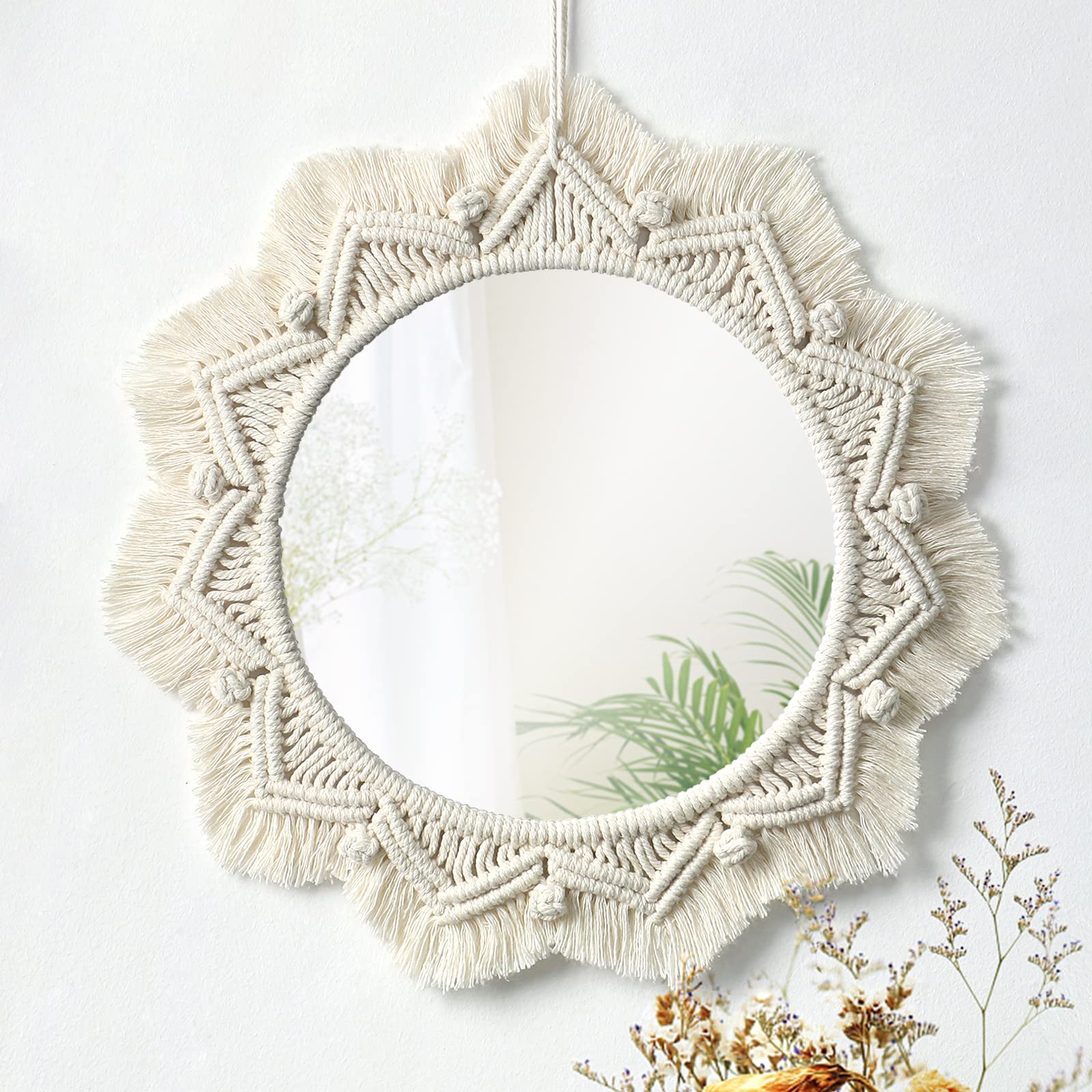 Dremisland Macrame Wall Mirror-15 Inch Round Mirror with Macrame Fringe ...