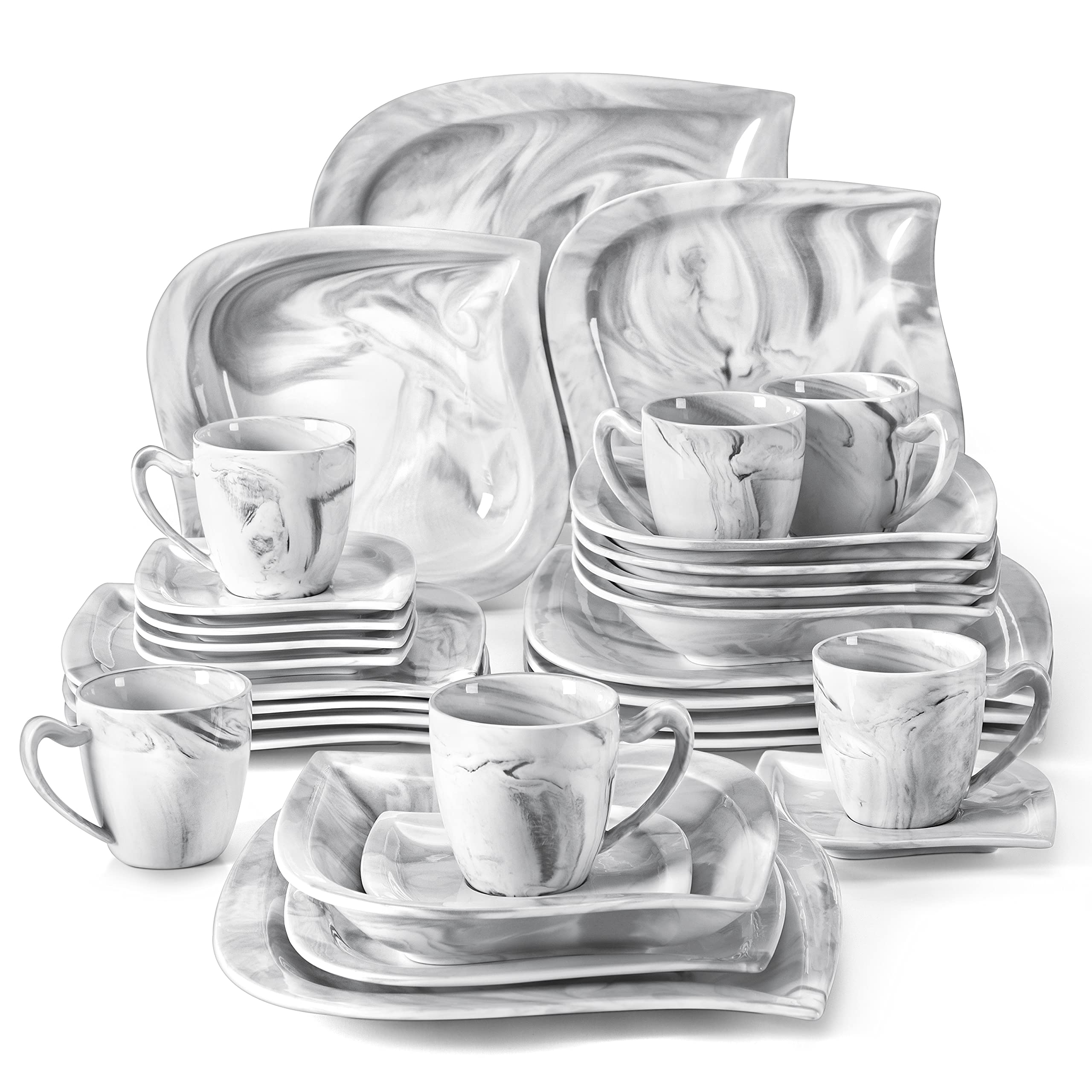 MALACASA Dinnerware Sets for 6, 30 Piece Porcelain Plates and Bowls ...