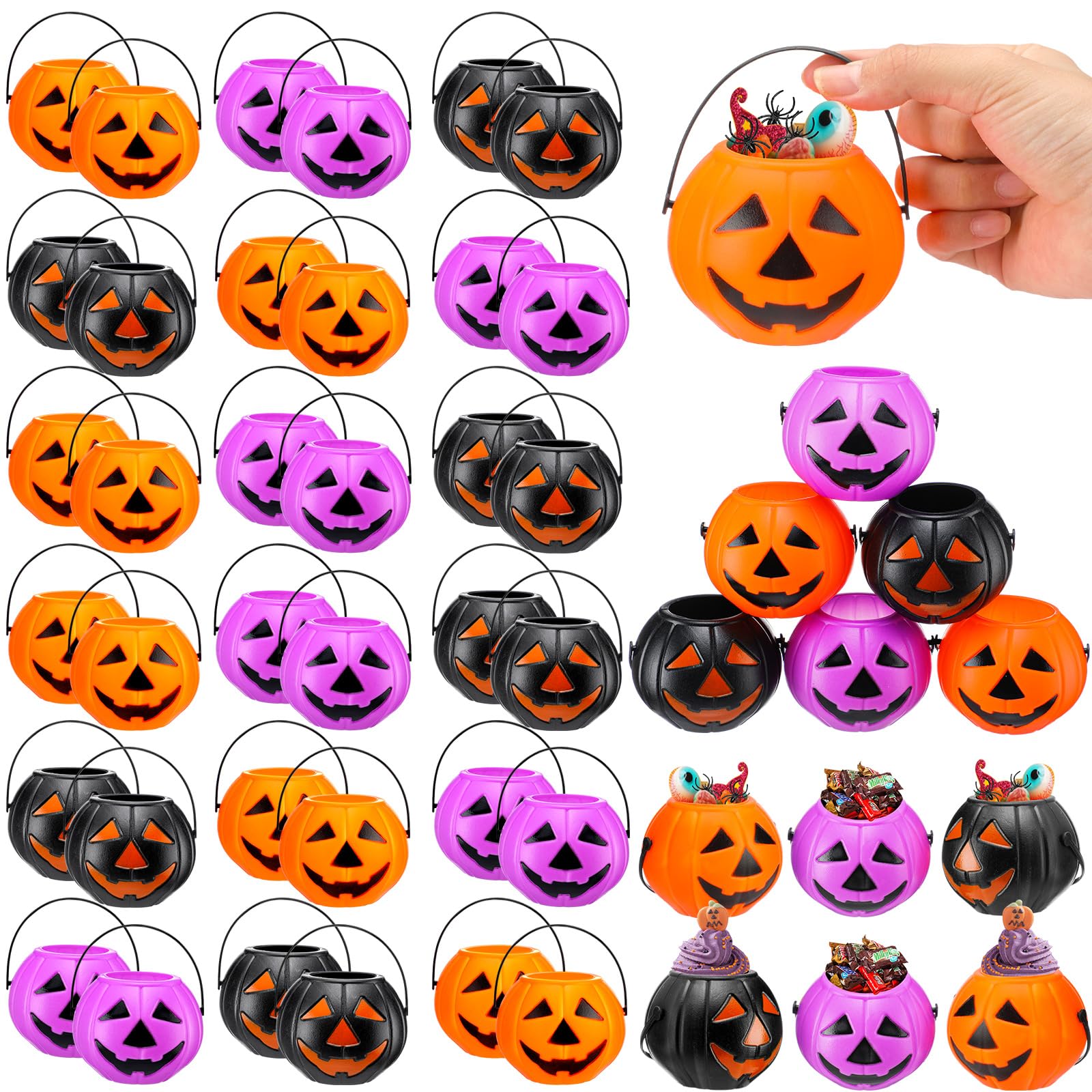 Lallisa 50 Halloween Mini Pumpkin Bucket Plastic Pumpkin Candy ...