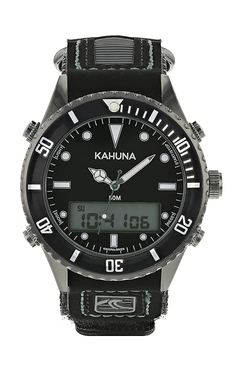 KAHUNA MENS BLACK DIAL SPORTS STYLE NYLON / PU RIP TAPE STRAP WATCH ...