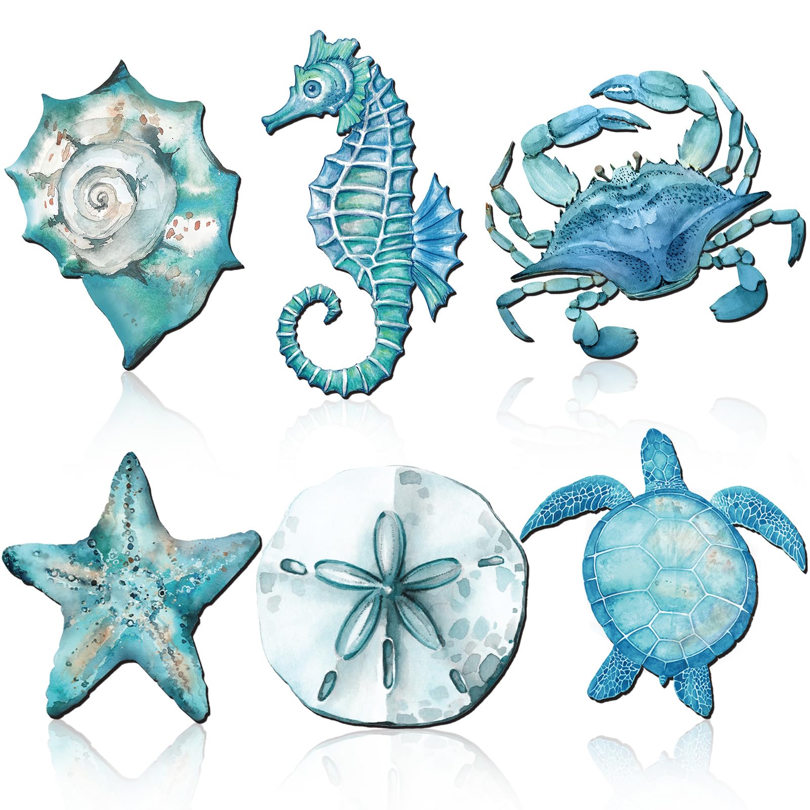 Tandefio 6 Pcs Metal Beach Wall Decor Coastal Hanging Sea Life Decor ...