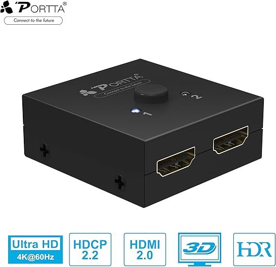 Portta HDMI Switch Splitter 4k 2 Port HDMI Commutateur Répartiteur ...