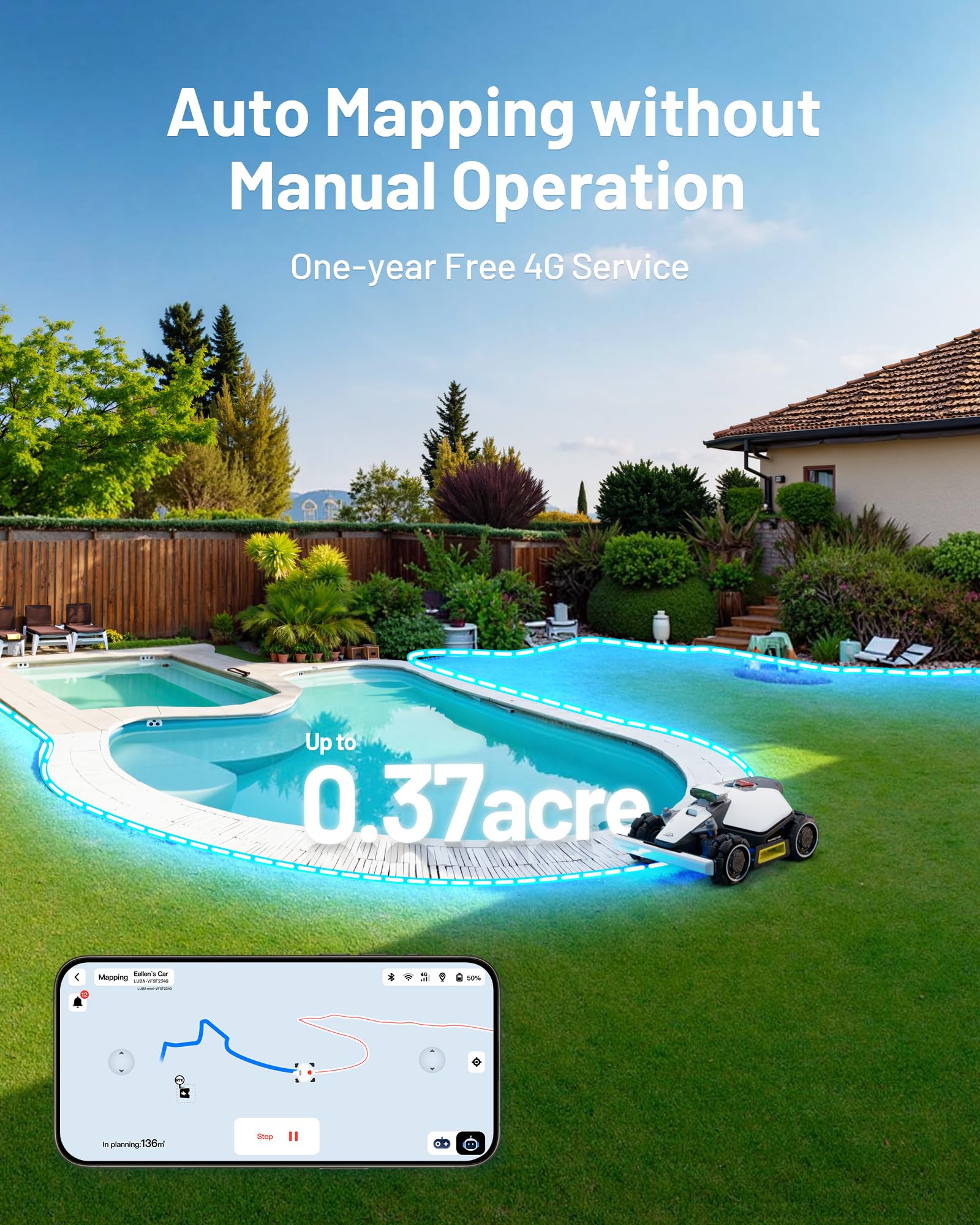 Mammotion LUBA Mini AWD 1500 Robot Lawn Mower With 4G, Reception 0.37 Acre, Max. 0.45 Acre, All ...