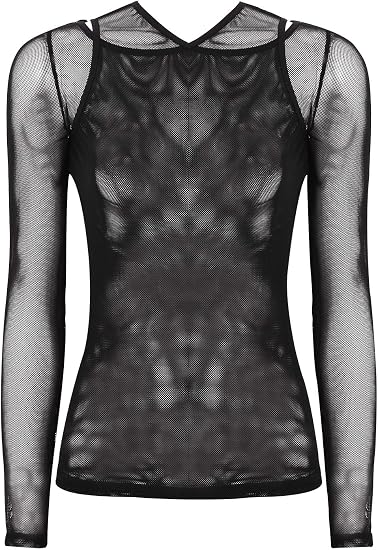 YiZYiF Maglia a Rete con Collo Alto Trasparente Maglietta a Maniche ...