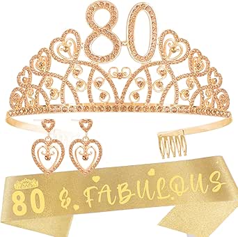 Amazon.com: 80th Birthday,80th Birthday Tiara and Sash,80th Birthday Crown,80 and Fabulous Sash ...