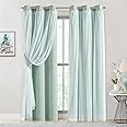 Amazon.com: Bujasso Aqua 90% Blackout Curtains with Sheer Overlay Mix and Match Double Layer ...