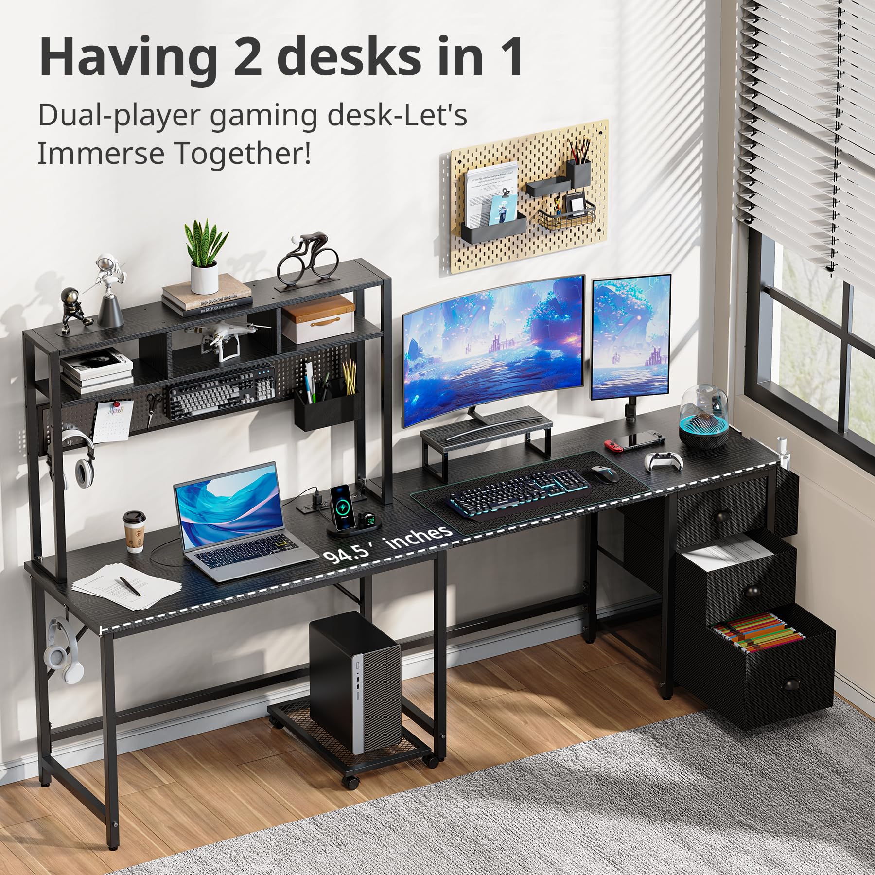 Mua DOMICON Gaming Desk Computer Desk with Pegboard & Shelves Large L ...