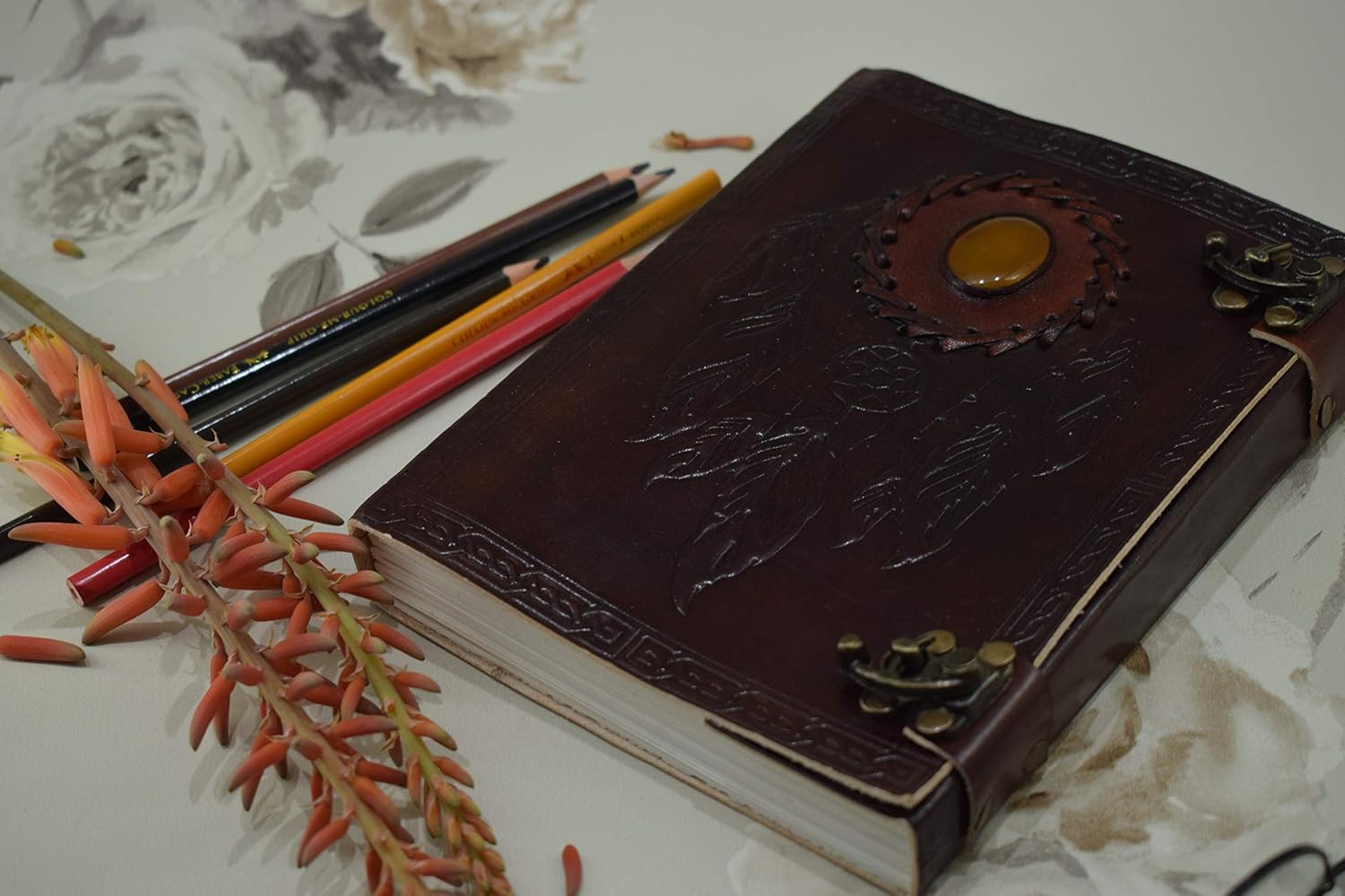 GnG – Leather Journal Pankh with Stone Writing Notebook :: Handmade in ...