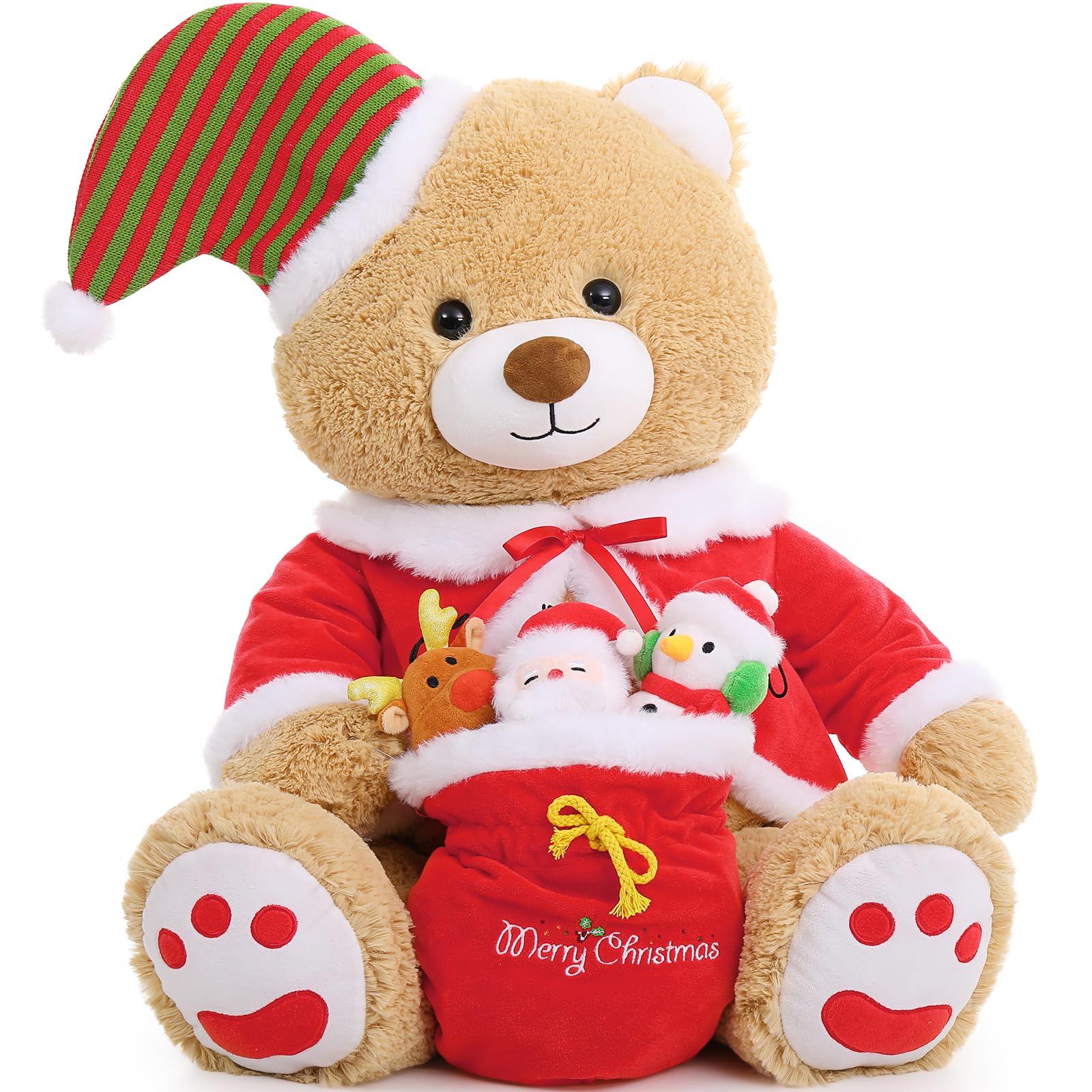 MorisMos Christmas Teddy Bear Stuffed Animal, Stuffed Bear with Snowman ...