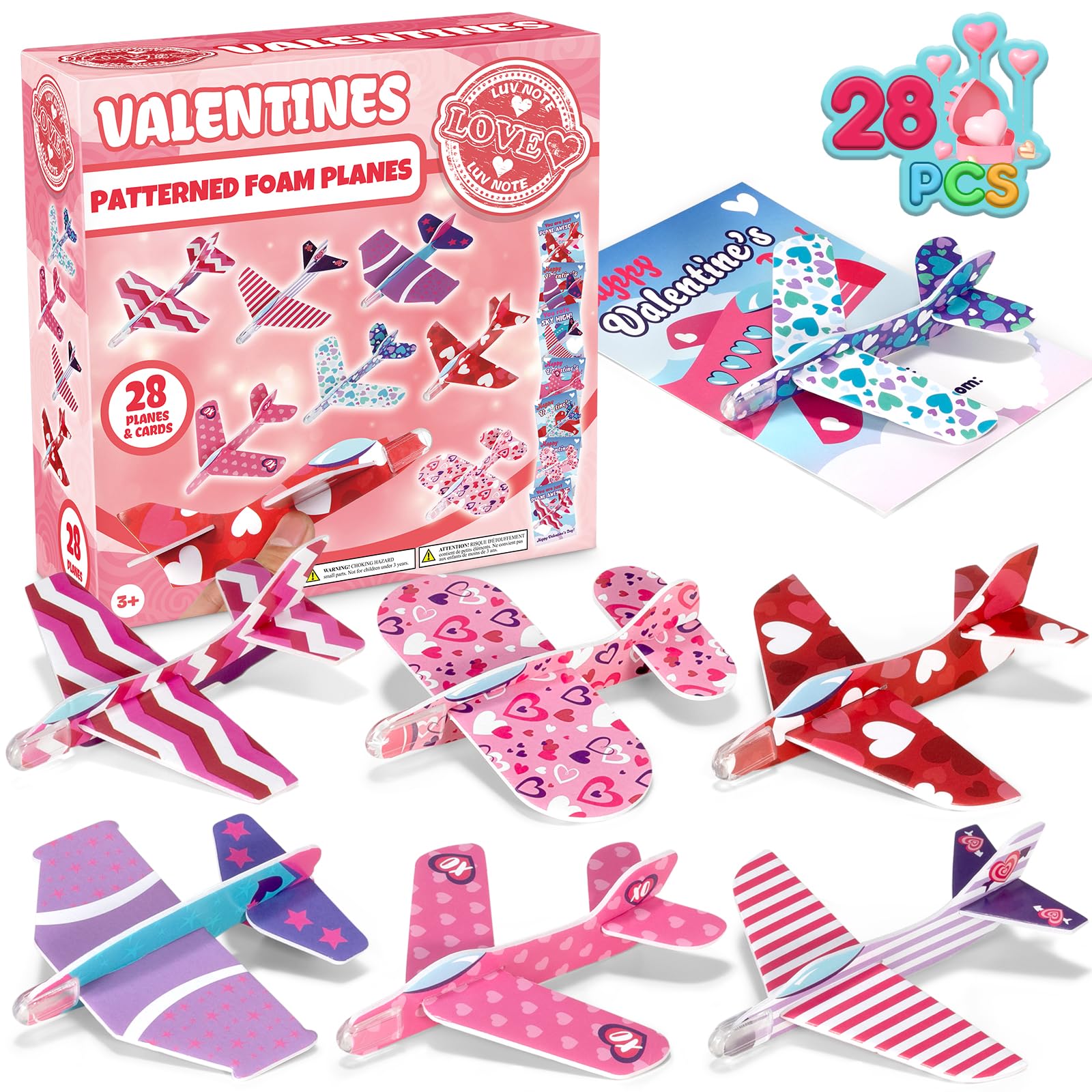 CHMYWJ 28 Pack Valentines Day Cards for Kids School with Foam Airplane ...