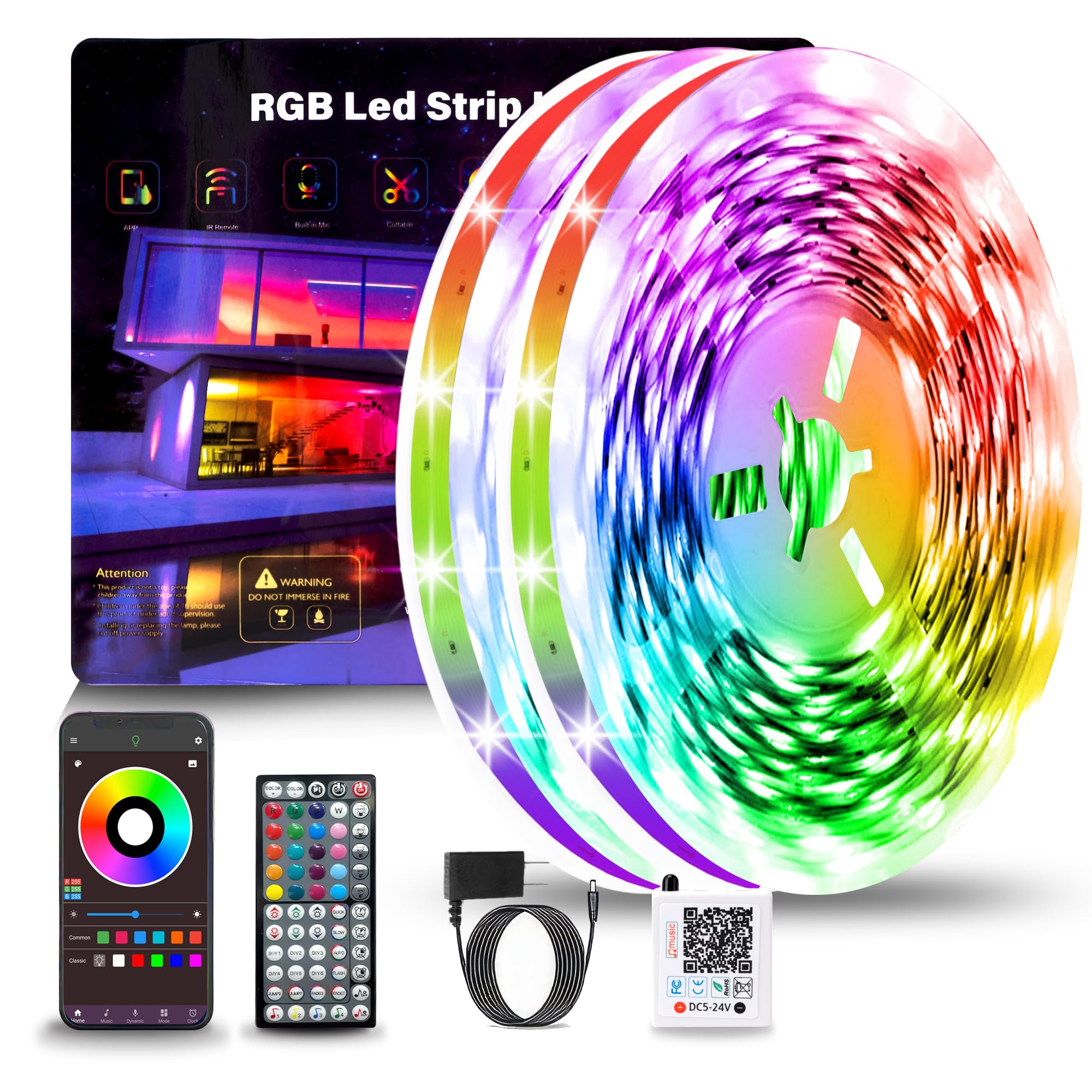 NBBUFF Led Lights for Bedroom 130FT(2 Rolls of 65.6ft), Music Sync Led ...
