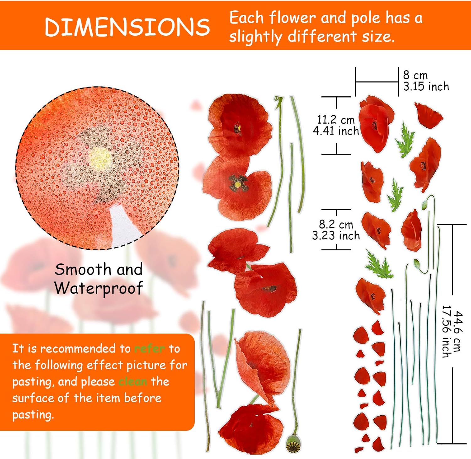 Red Poppy Stickers Kit, Poppy Flowers Wheelie Bin Stickers Dustbin ...