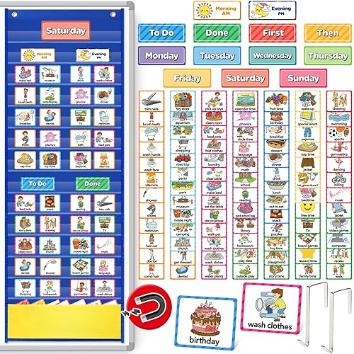 Torlam Visual Schedule for Kid Chore Chart Pocket Charts, Toddler ...