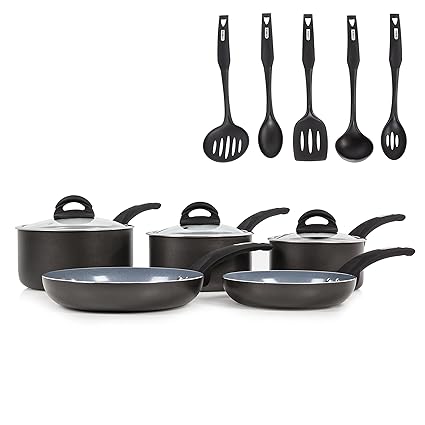 Tower 5-Piece Pan Set with FREE 5-Piece Nylon Tool Set, Aluminium ...