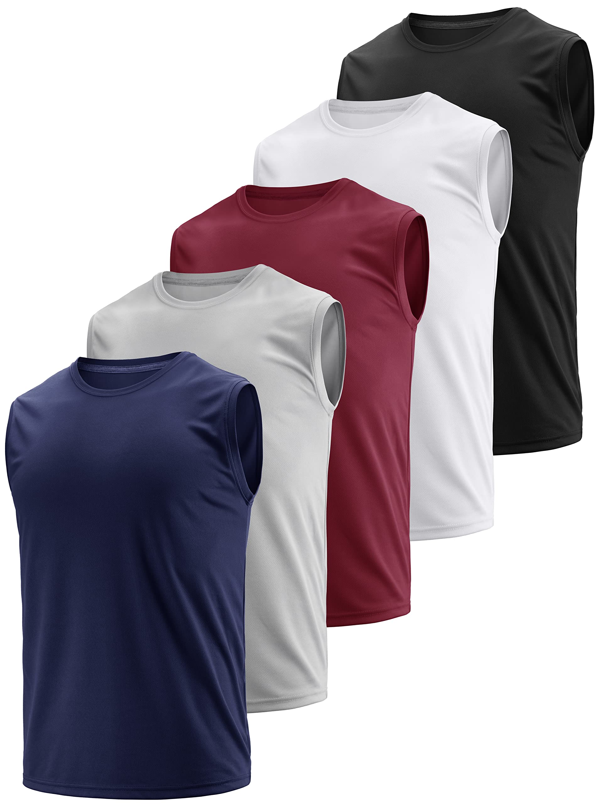 Tank Tops Men Athletic Dry Fit Sleeveless Shirts 5 Pack Workout Gym Muscle Mesh Moisture Wicking ...