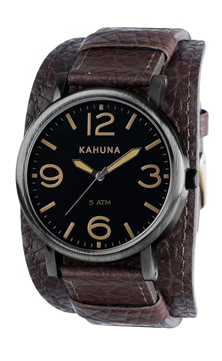 Kahuna Men's Quartz Watch with Black Dial Analogue Display and Brown ...