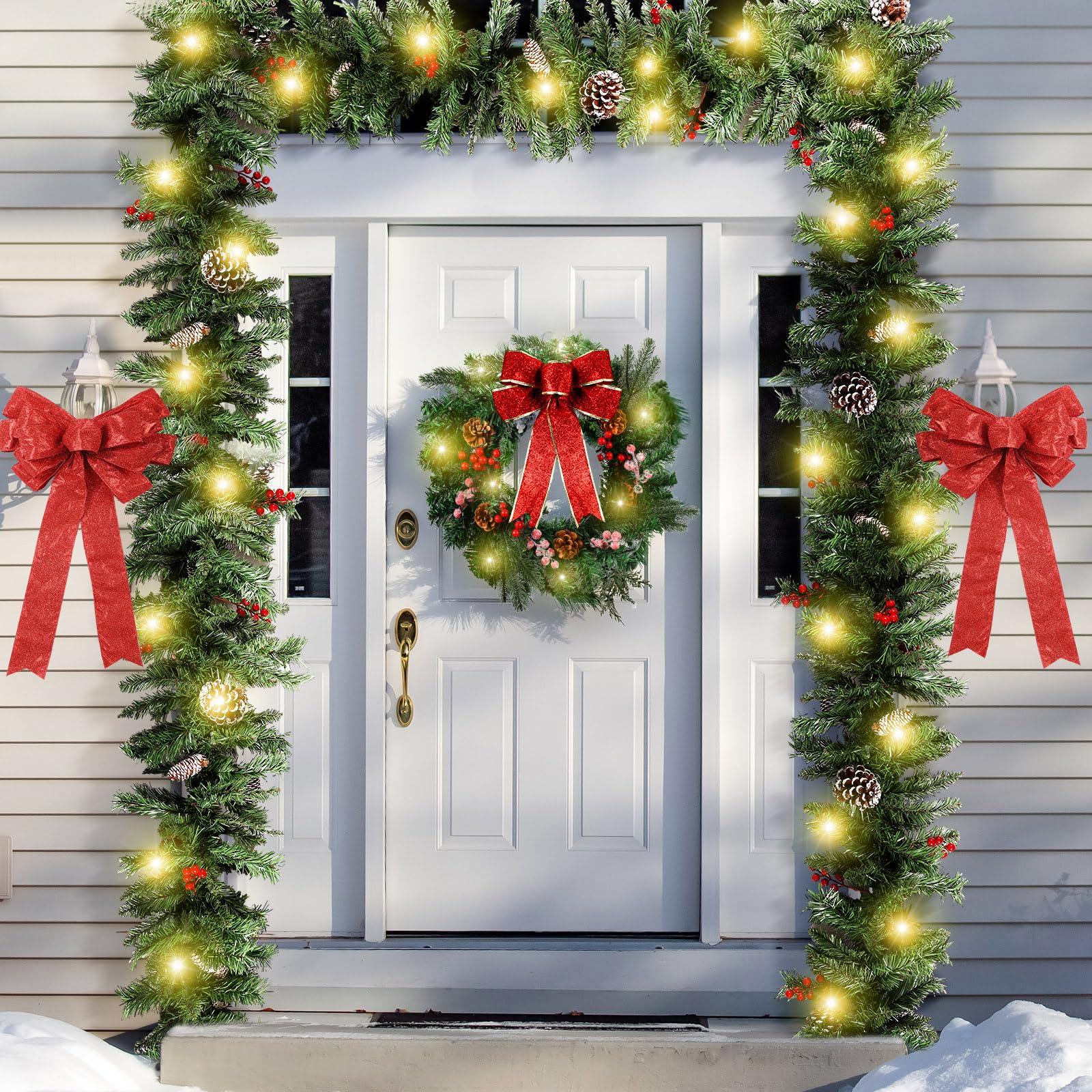 Ceenna 15ft Outdoor Christmas Garland with 100 Warm Led Pre-lit ...