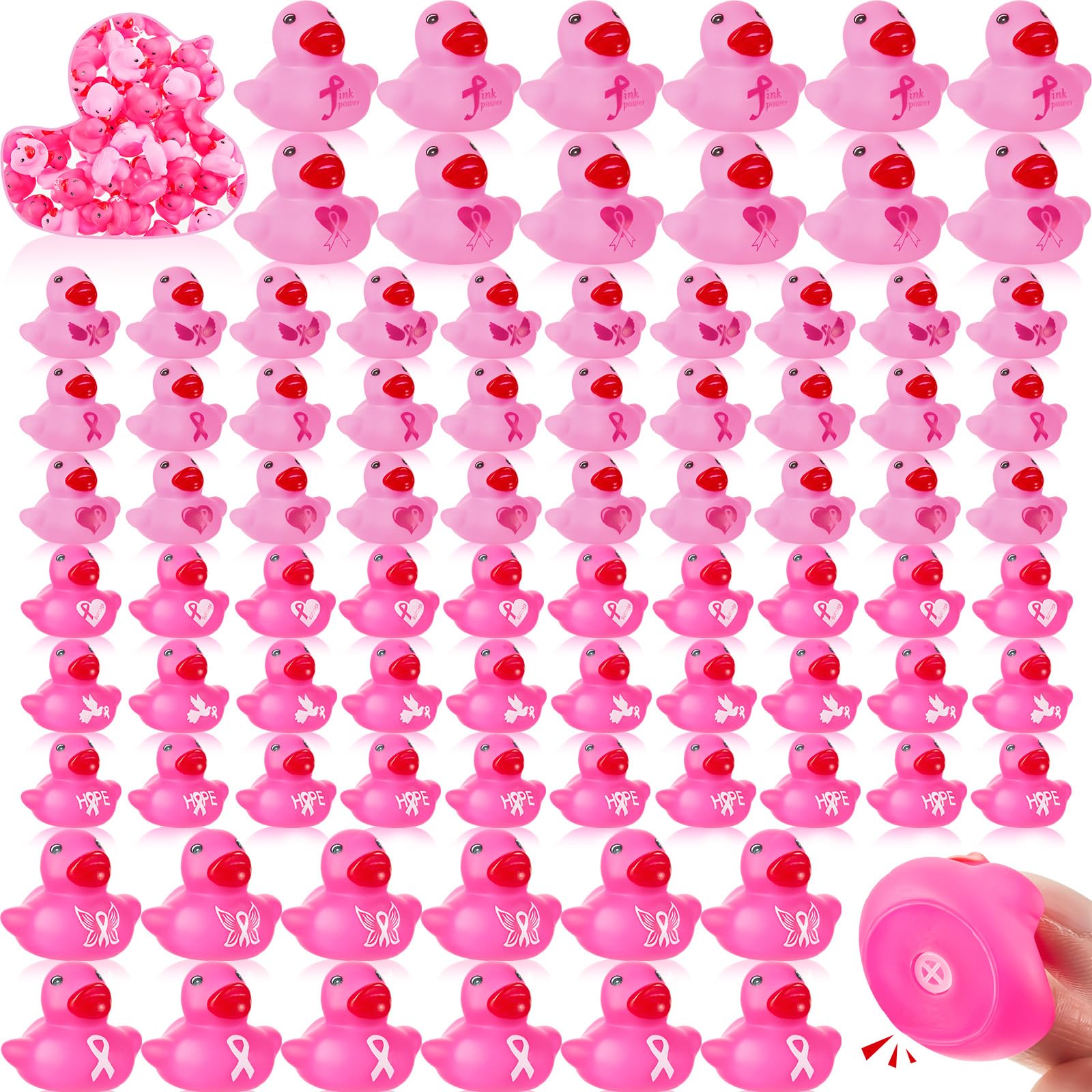 Lewtemi 100 Pcs 10 Styles Breast Cancer Awareness Rubber Ducks 1.9 Inch ...