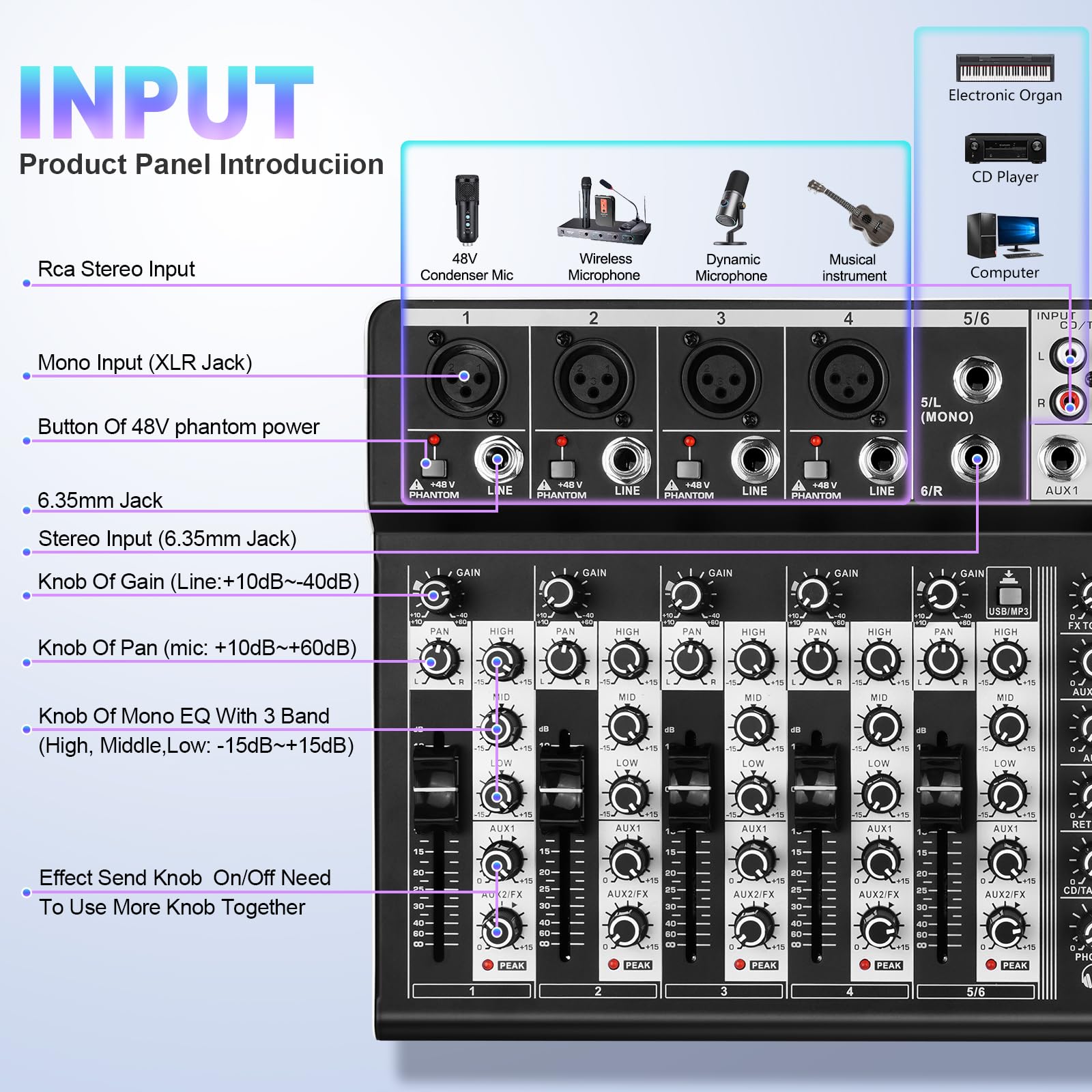 Mua 6 Channel Audio Interface Sound Board Mixing Console 16-Bit DSP DJ ...