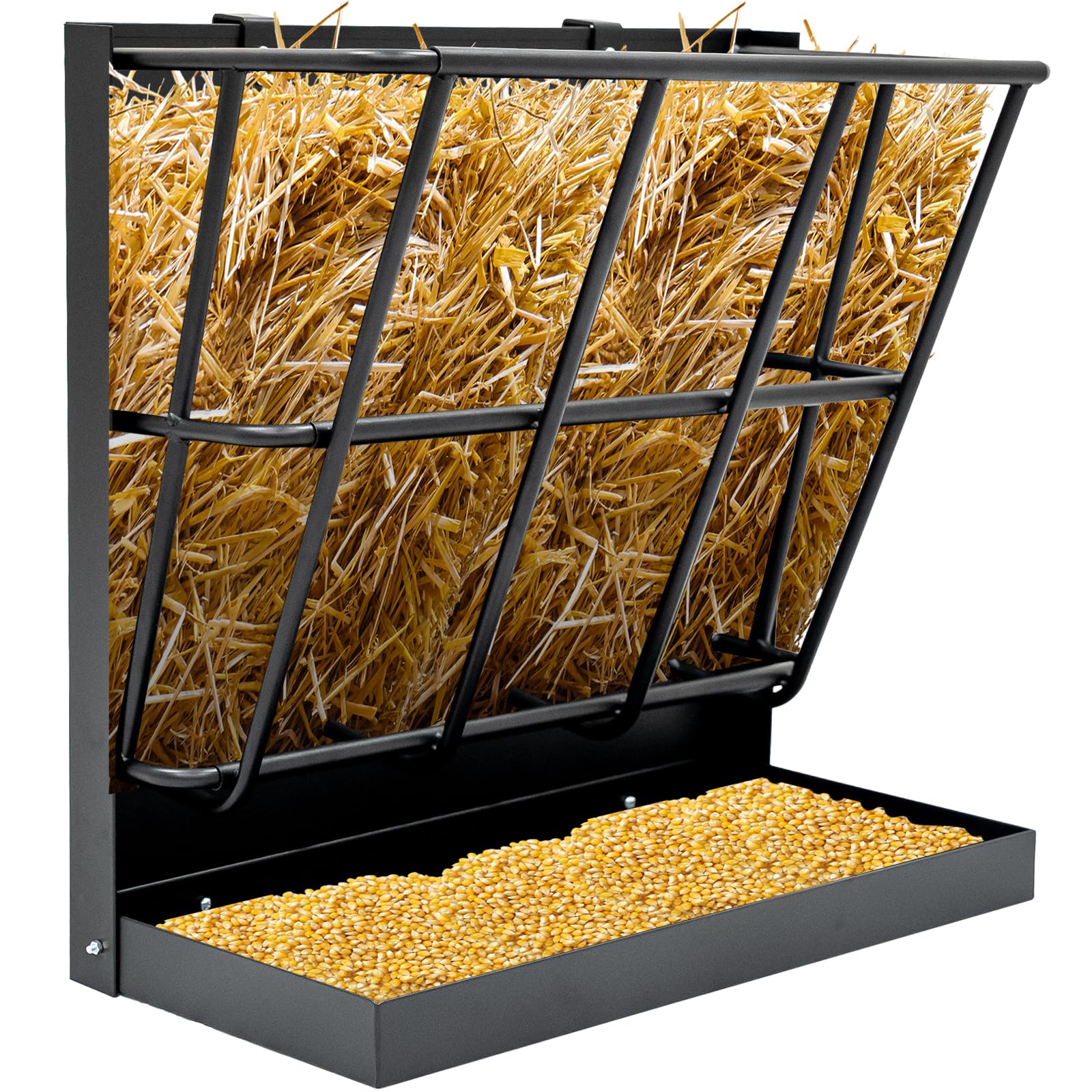 TMEE Hay Feeder Goat 2 in 1 Horse Sheep Hay Rack with Grain Detachable Grain Tray Wall Mount or ...