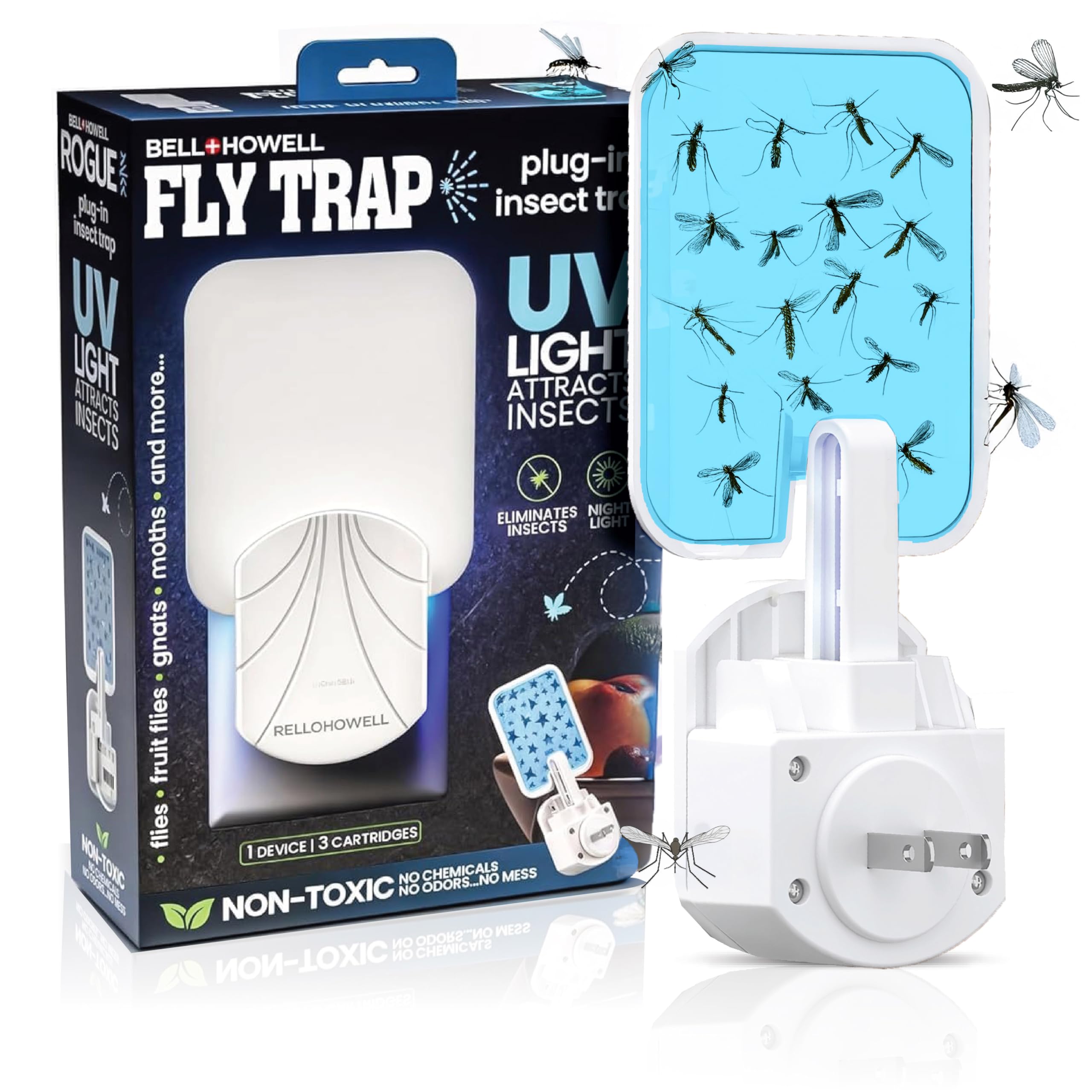 Bell+Howell Rogue Sticky Fly Insect Trap Indoor with 3 Cartridge ...