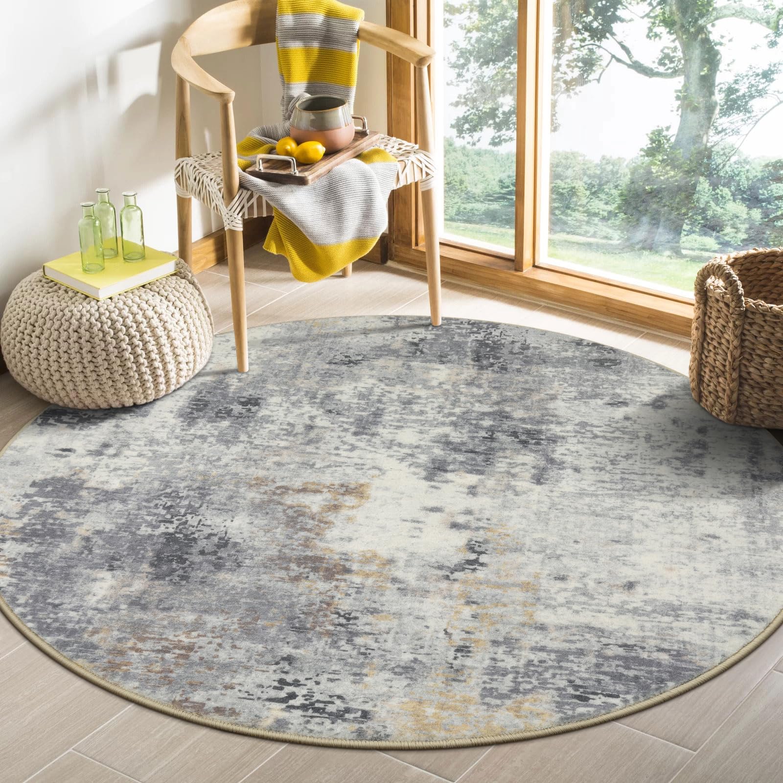Lahome Modern Abstract Round Rug - 4Ft Grey Small Bathroom Rug Indoor ...