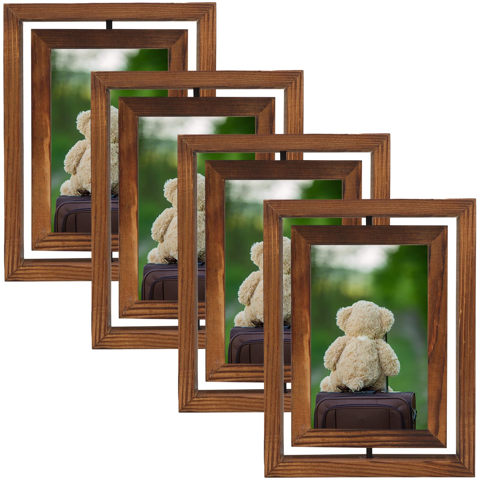 Fixwal 4 Pack 5x7 Rotating Picture Frame, Solid Wood Frame with Double-sided Real Glass, Photo ...