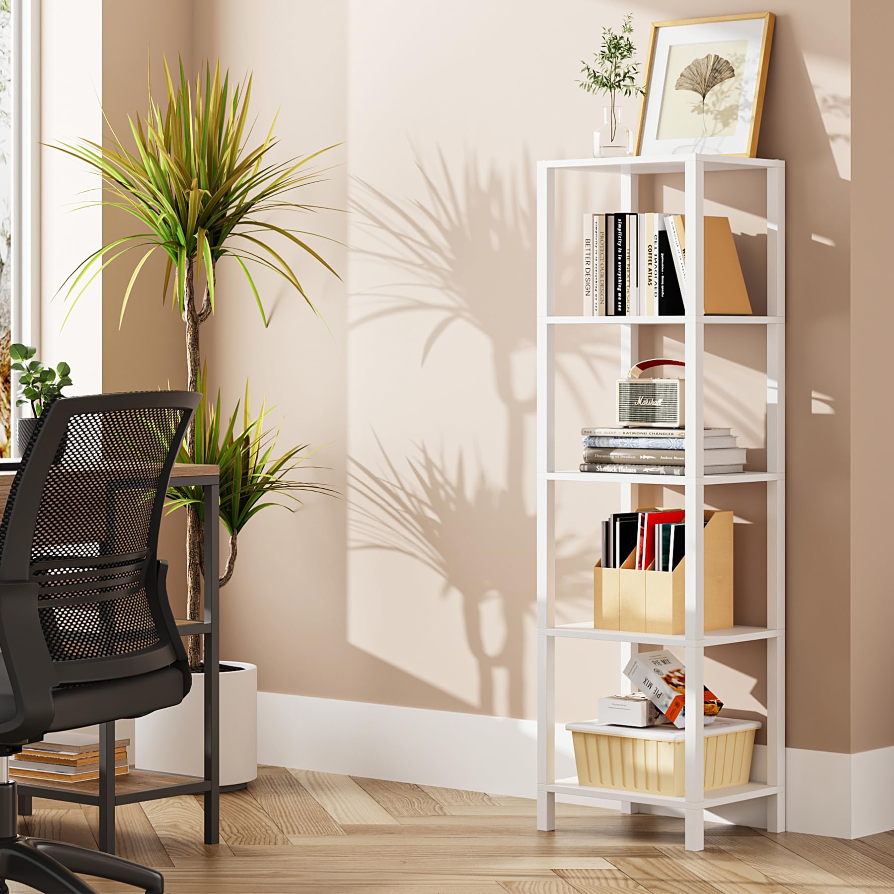 TUTOTAK Bookshelf, 5-Tier Tall Book Shelf, Narrow Bookcase for Small ...