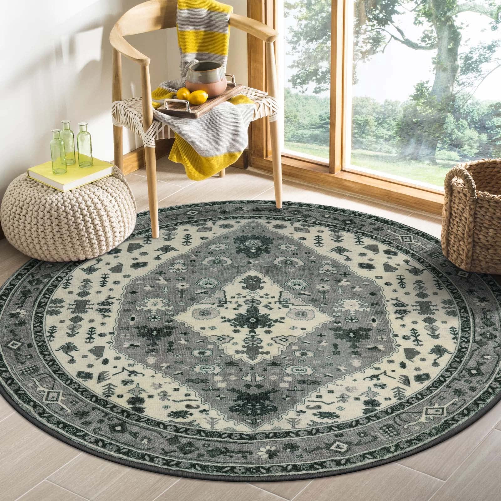 Lahome Boho Tribal Round Rug - 4Ft Soft Bedroom Rug Non Slip Circle ...