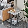 Amazon.com: Marble Side Table End with Shelves Black Frame Modern ...