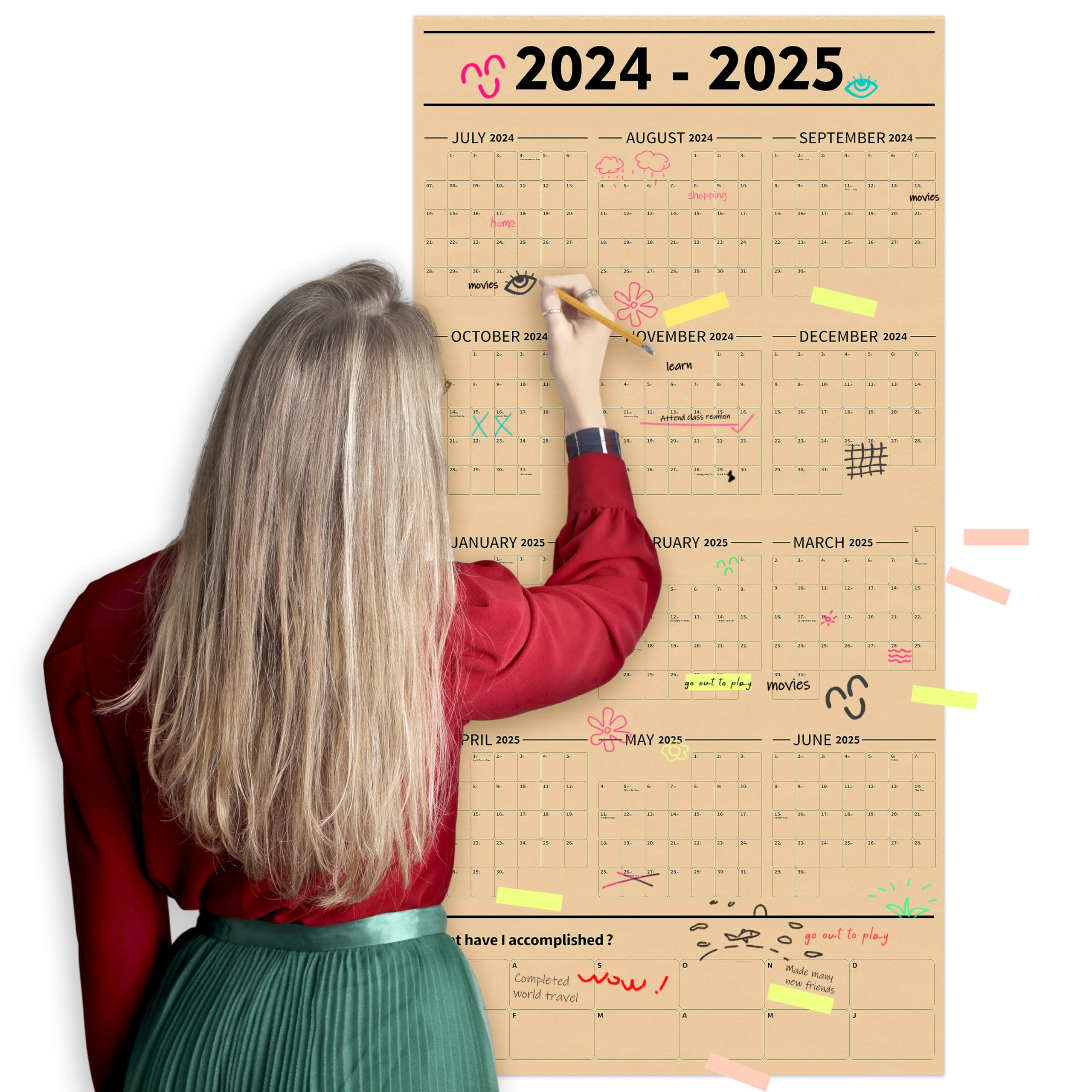 Mua GuassLee Large Yearly Wall Calendar 2024-2025, Full Year Calendar ...