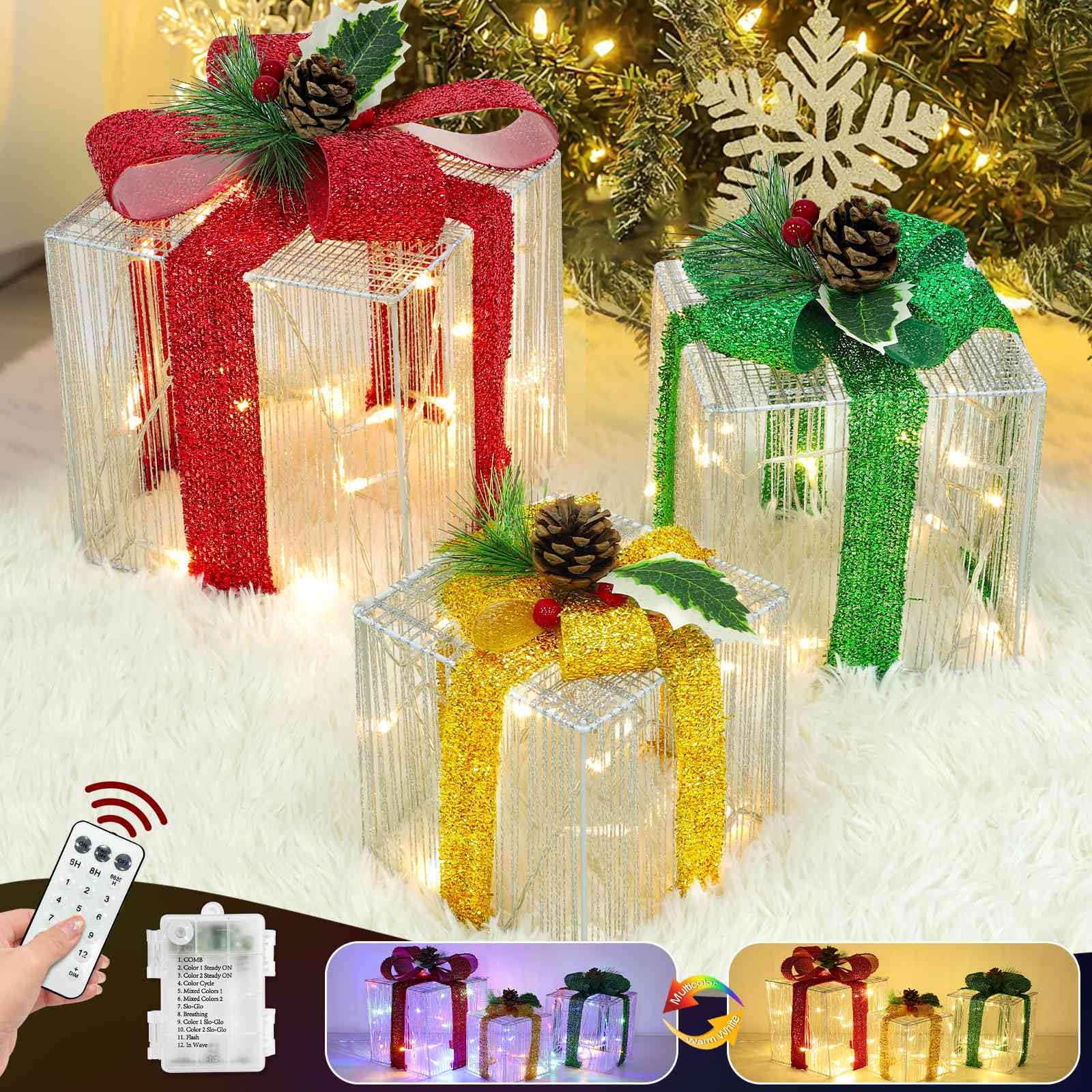 Set of 3 Lighted Gift Boxes Christmas Decoration Outdoor - 60 Dual ...