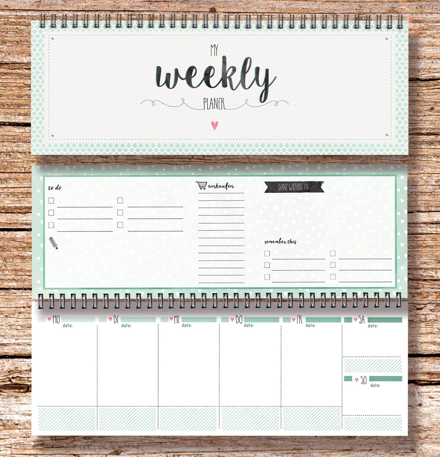 "My Weekly Planer grün" Tischkalender/Wochenplaner im Quer Format / 52 ...