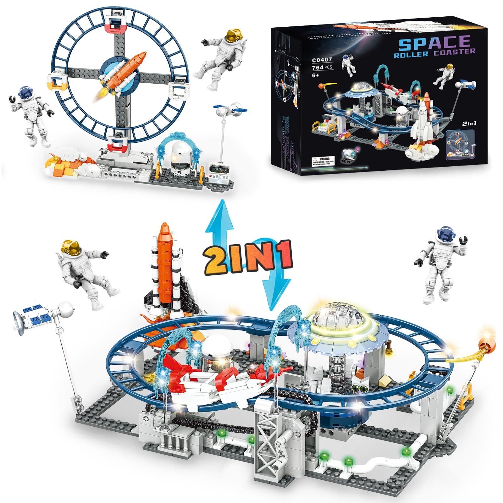 Mesproud 2 in 1 Space Roller Coaster Building Set - Rockets, UFO ...