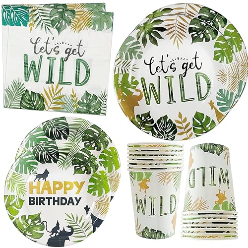 FVABO Safari Birthday Decorations Dinnerware Set - Animal Jungle Theme ...