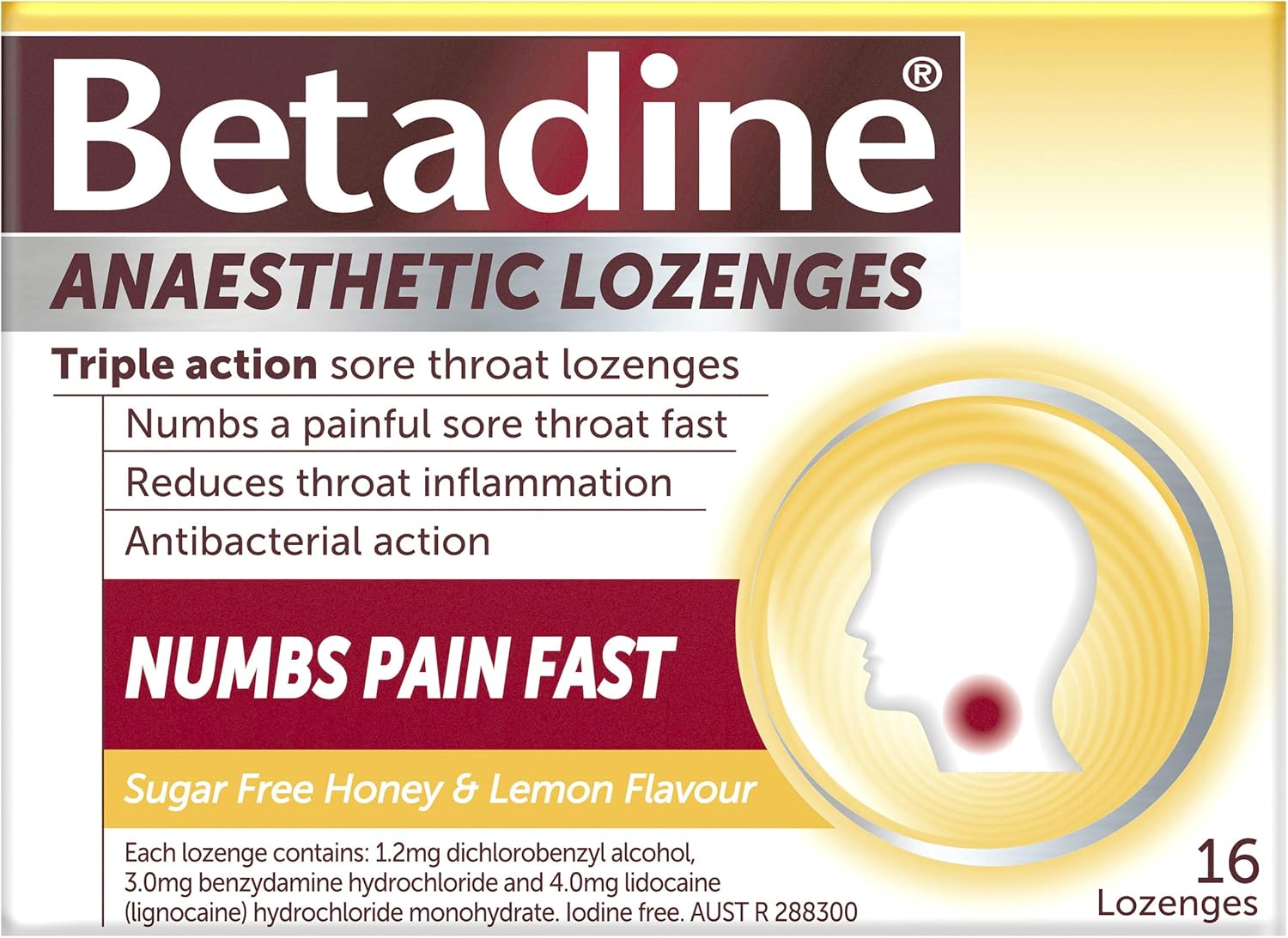 Betadine Anaesthetic Lozenges - Triple Action Sore Throat Lozenges ...