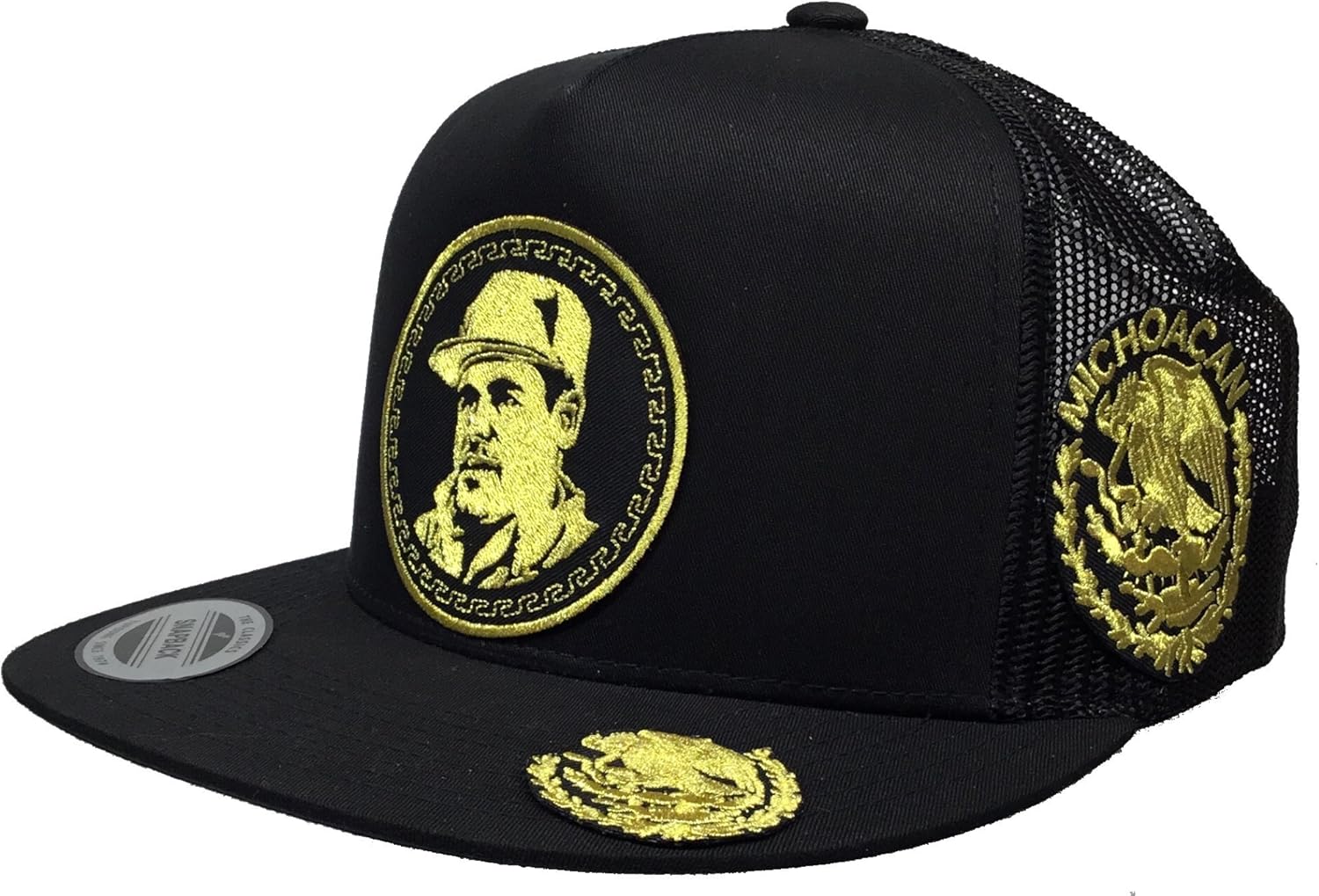 Capsnmore El Chapo Guzman Michoacan Logo Federal 3 Logos Hat Black Mesh ...